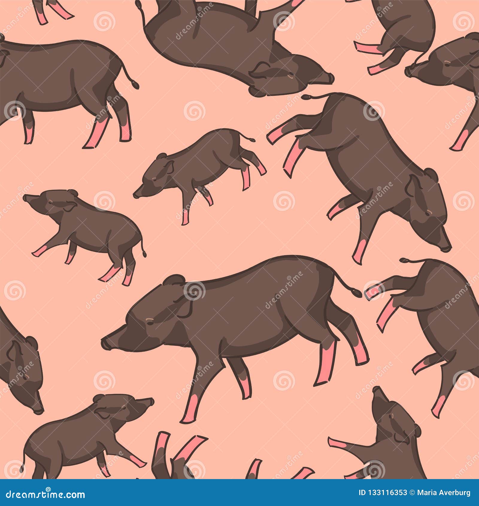 Cute Pig Doodle Seamless Pattern, Vector Background Design for Fabric ...