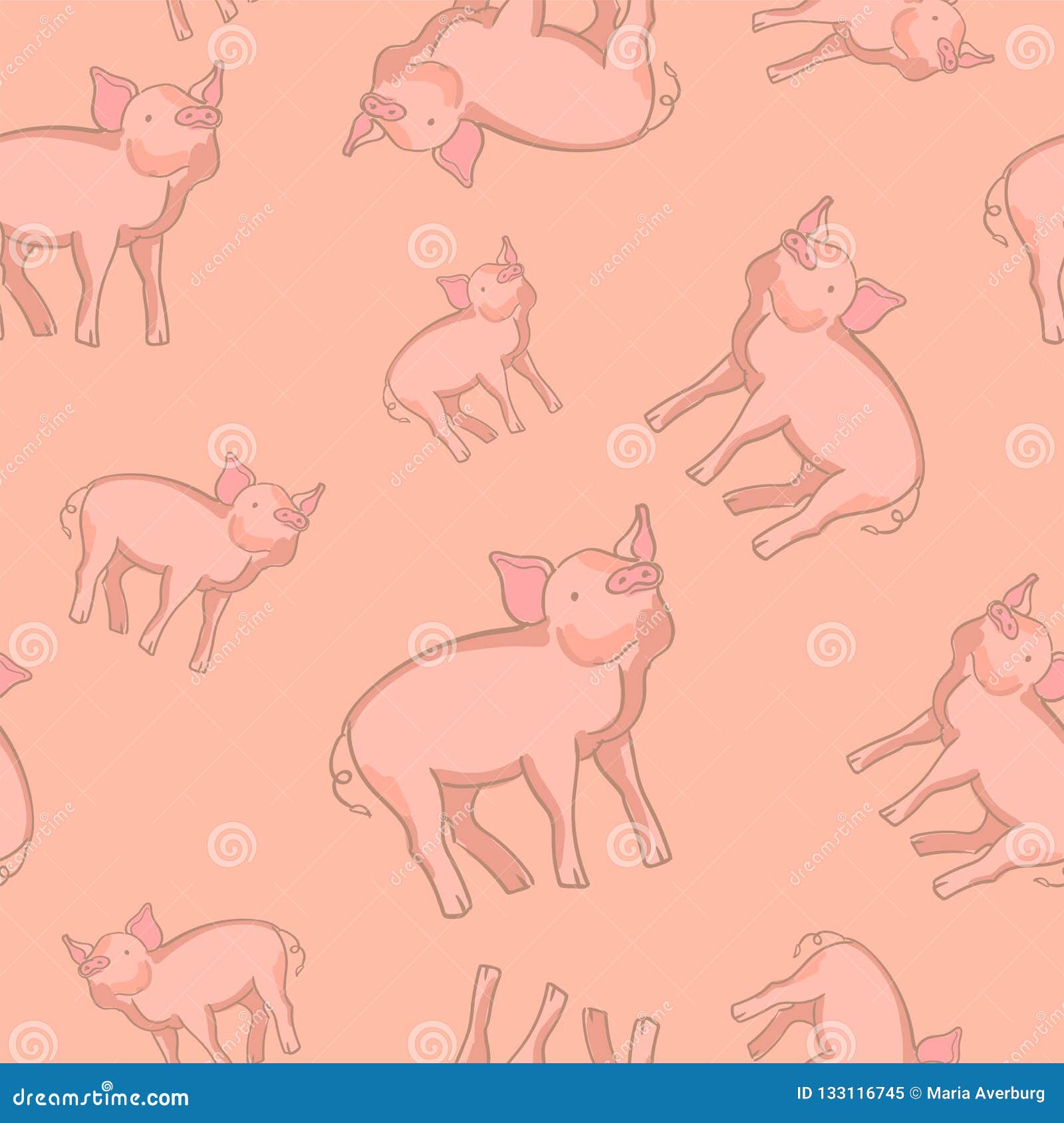 Cute Pig Doodle Seamless Pattern, Vector Background Design for Fabric ...