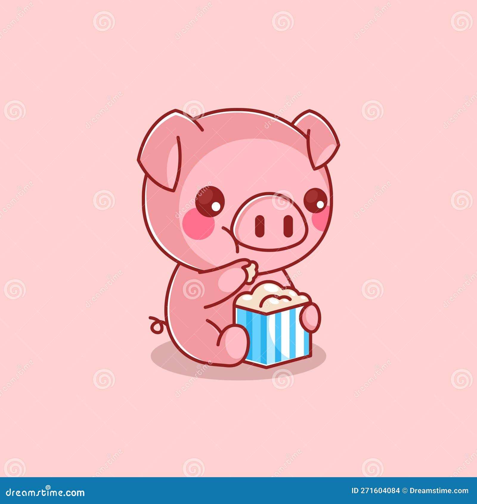 Cute Pig Eating Popcorn Cartoon Stock Vector - Illustration of head ...