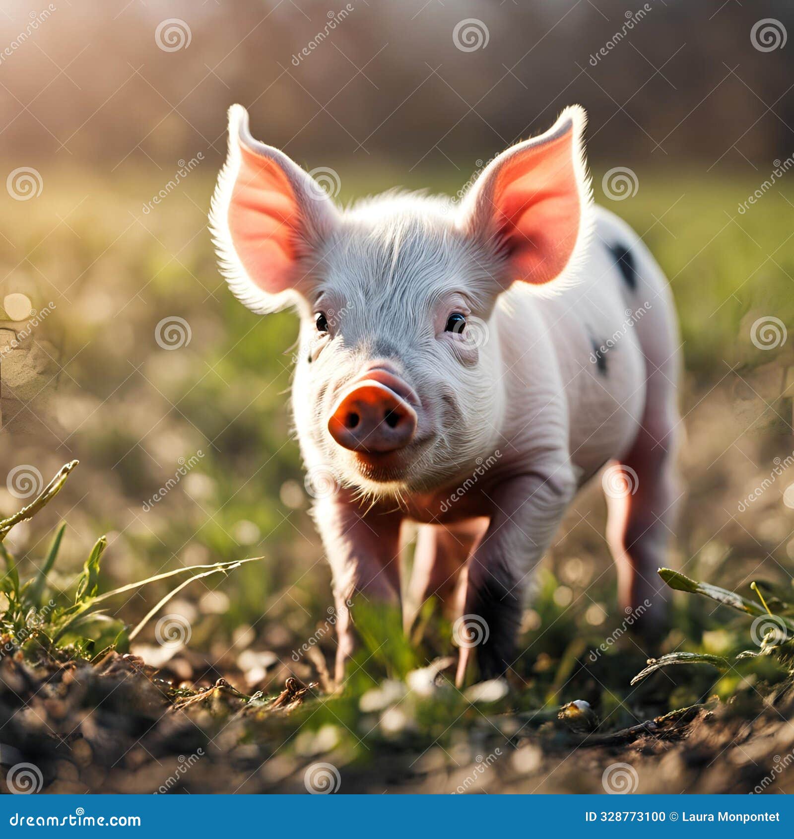 Cute Pig on the Field in Spring Stock Illustration - Illustration of ...