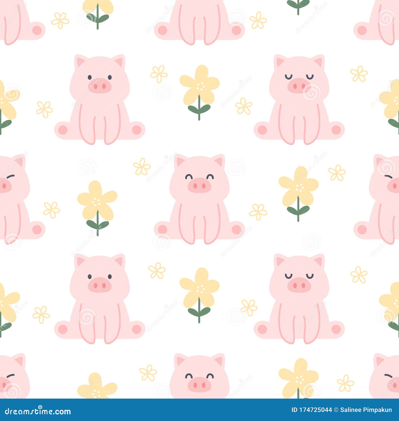 Cute Pig and Flowers Seamless Pattern Background Stock Illustration ...