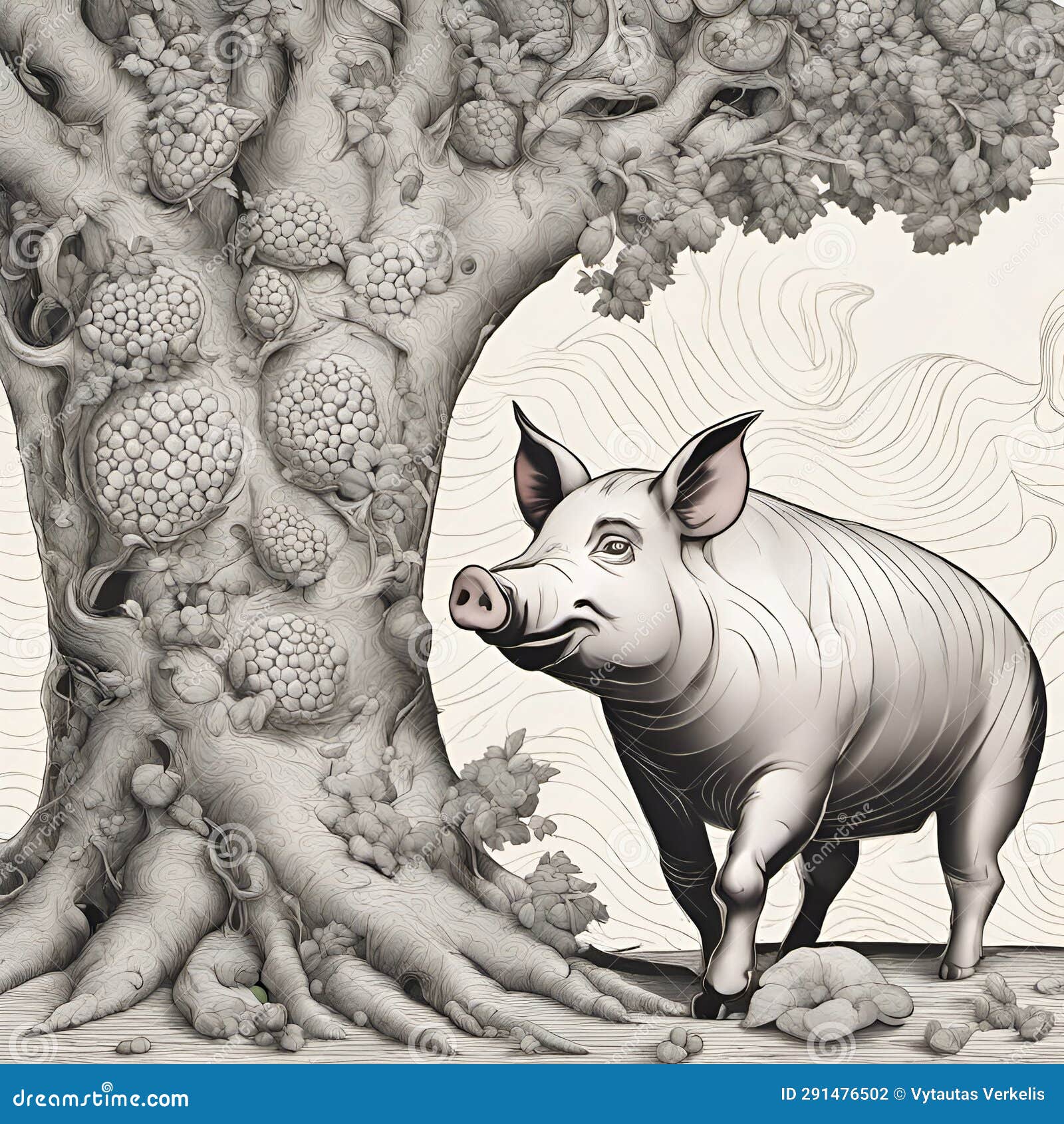 Cute Pig in the Forest. Oak Stock Photo - Image of design, childhood ...