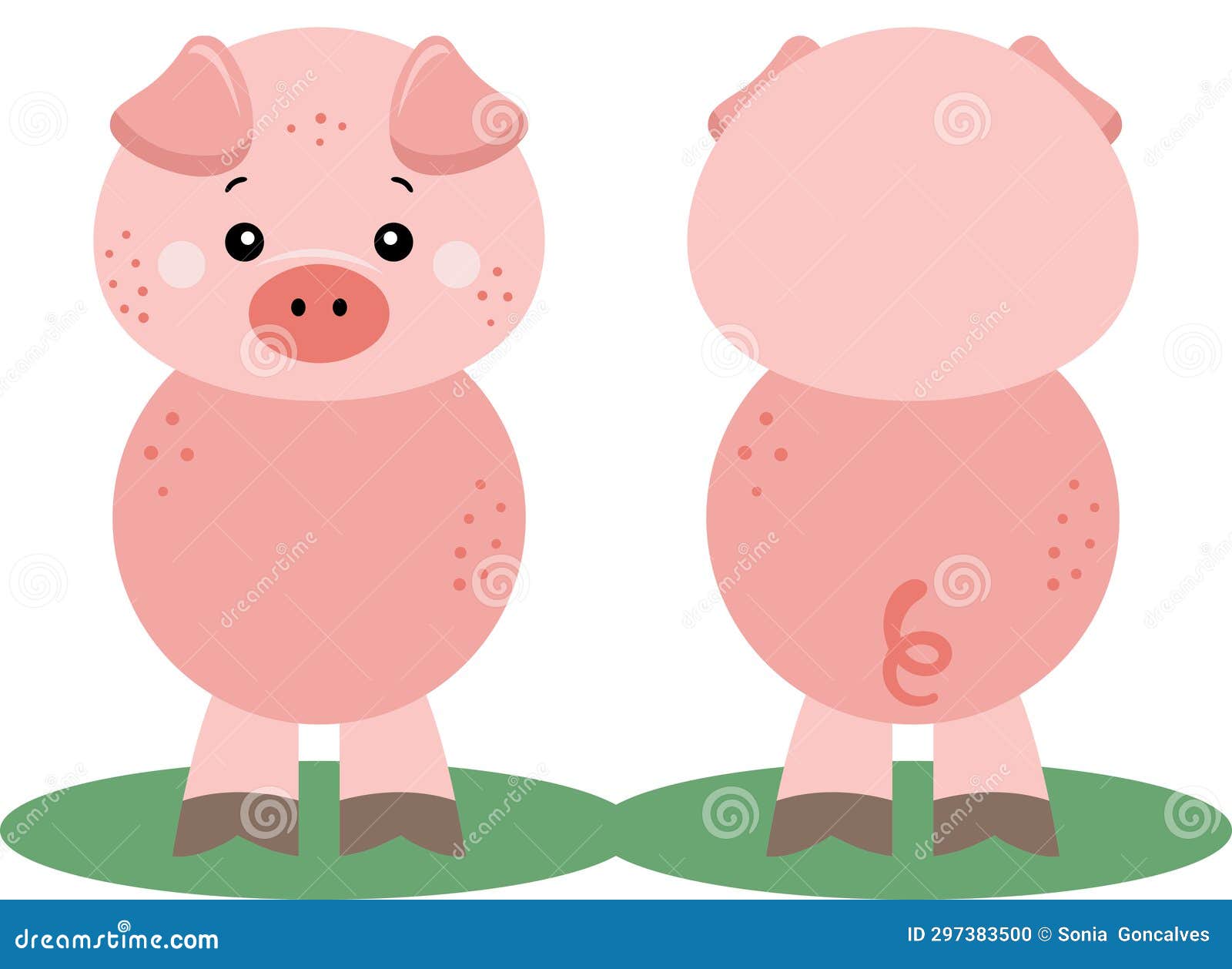 Cute Pig on Front and Back Position Stock Illustration - Illustration ...