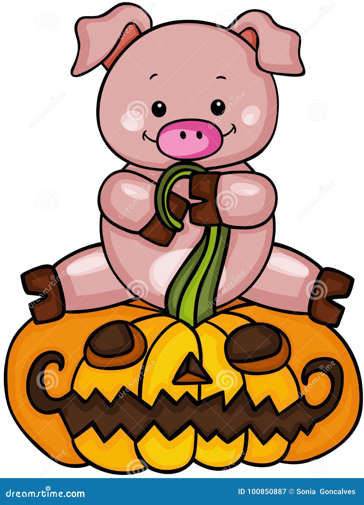 Cute Pig with Halloween Pumpkin Stock Vector - Illustration of horror ...