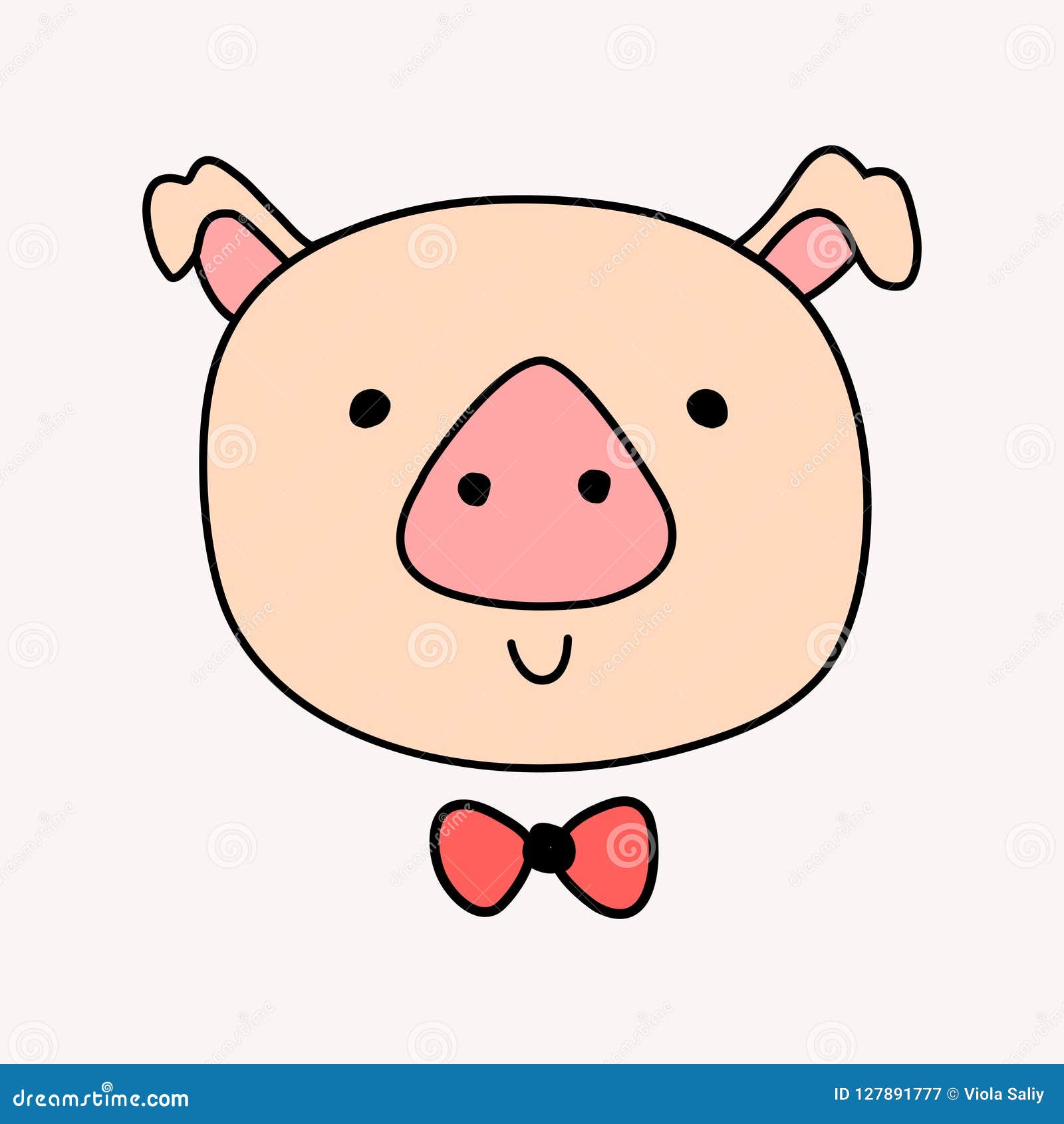 Cute Pig Head with Bow is Cheerful Smiling Stock Illustration ...