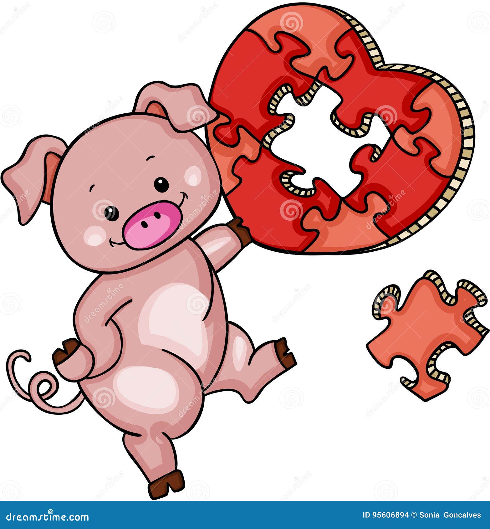 Cute Pig with Heart Shaped Puzzle Stock Vector - Illustration of doodle ...
