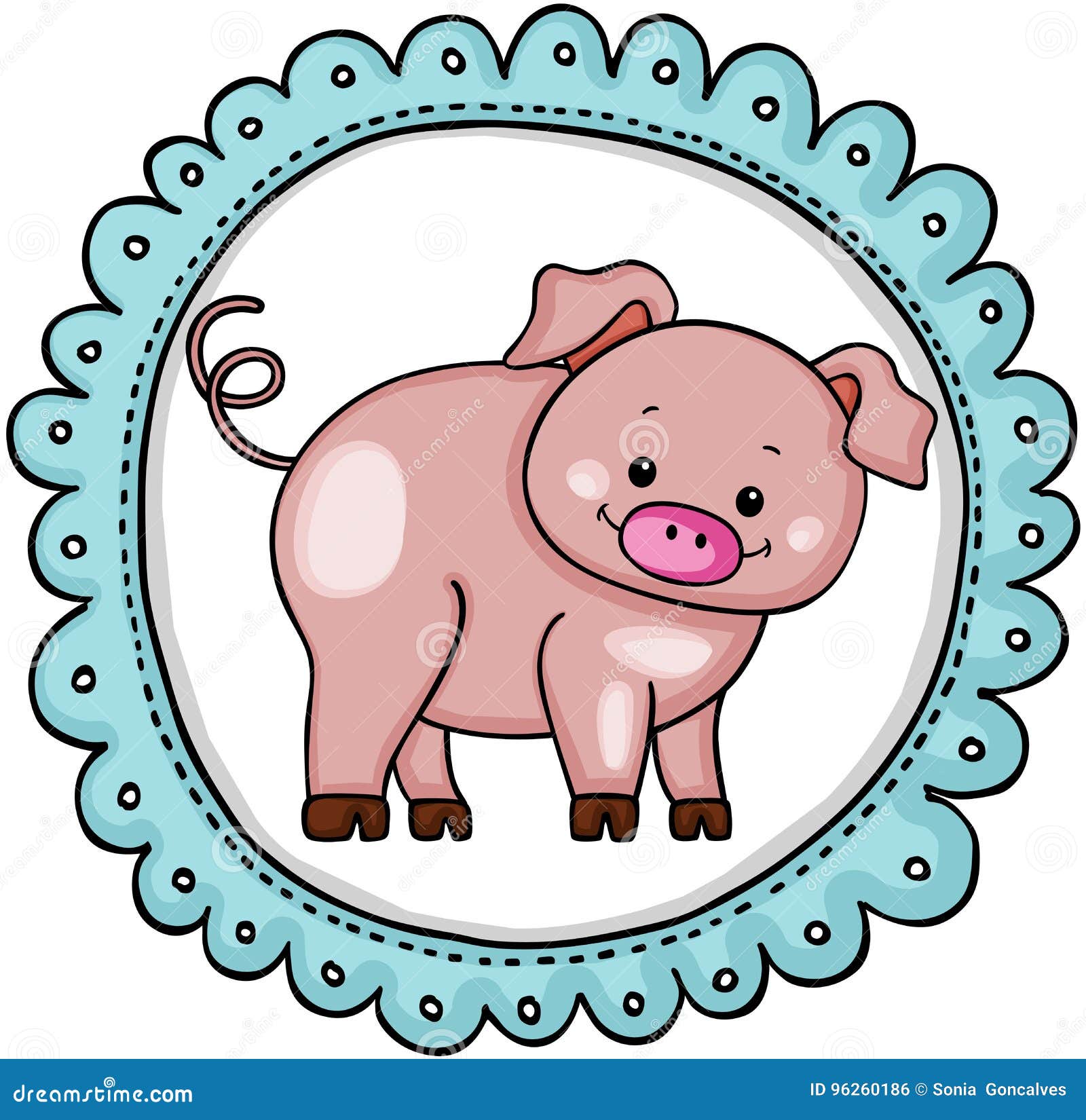Cute Pig Label Round Sticker Stock Vector - Illustration of doodle ...