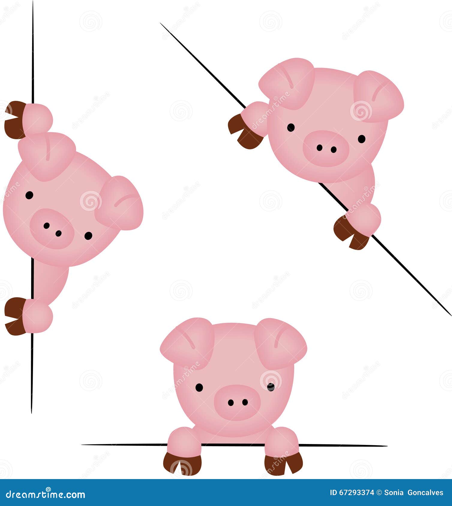 Cute Pig Peeking from Behind in Various Positions Stock Illustration ...