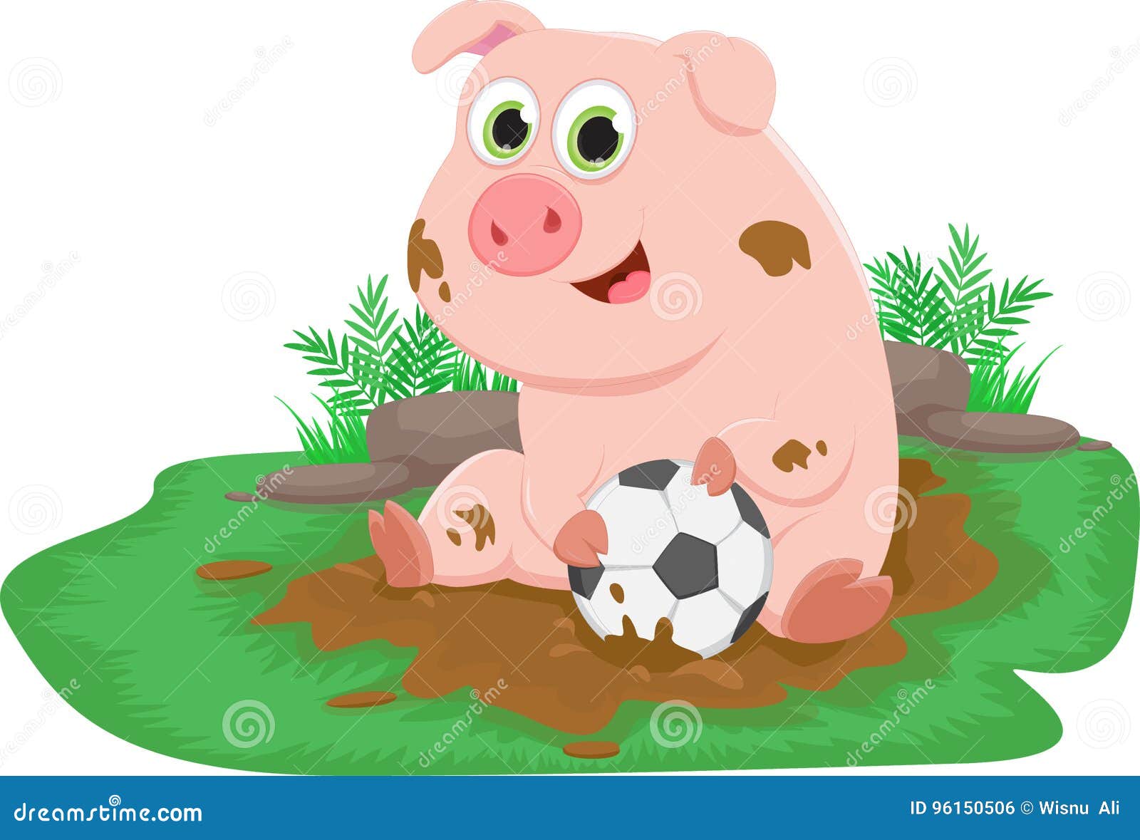 Cute Pig Play Ball in a Mud Puddle. Farm Life Stock Vector ...