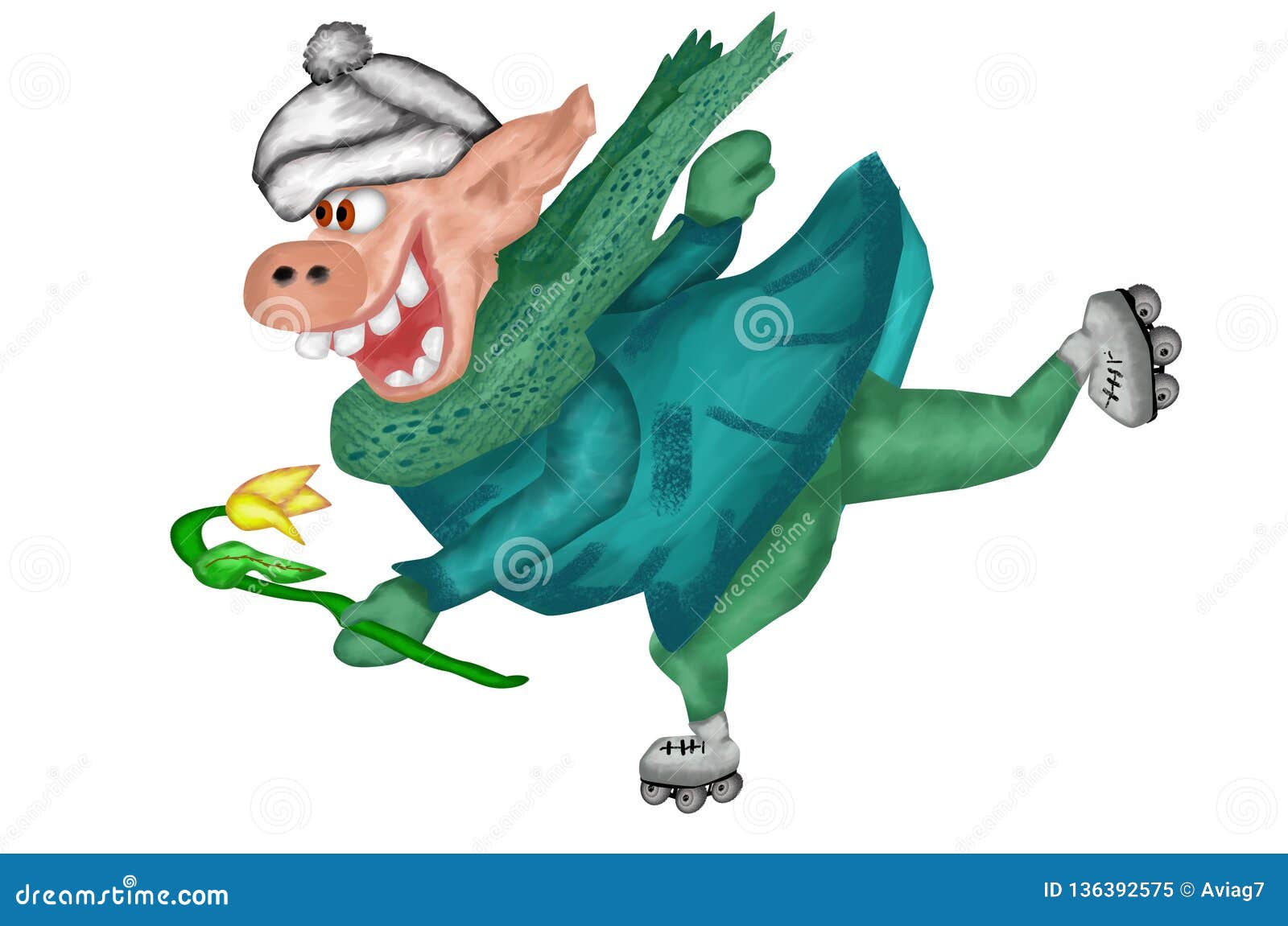 Cute Pig on Rollers Laughing Stock Illustration - Illustration of ...
