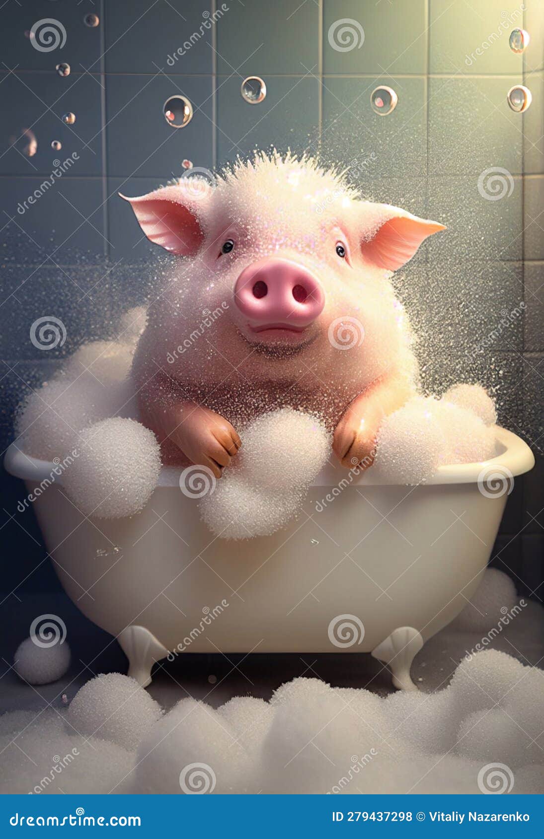 Cute Pig Taking a Bubble Bath. AI Generated Stock Illustration ...