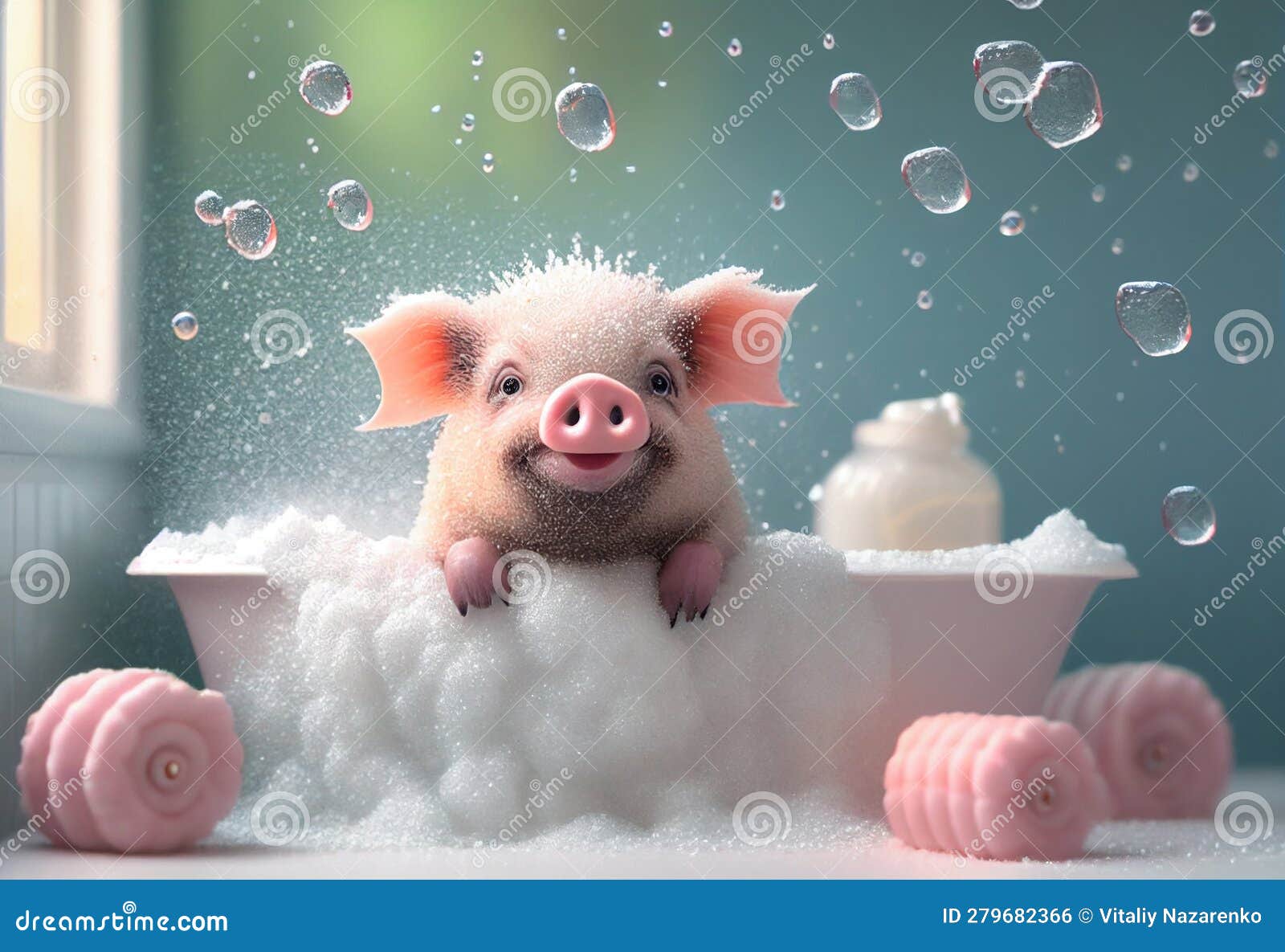 Cute Pig Taking a Bubble Bath. AI Generated Stock Illustration ...