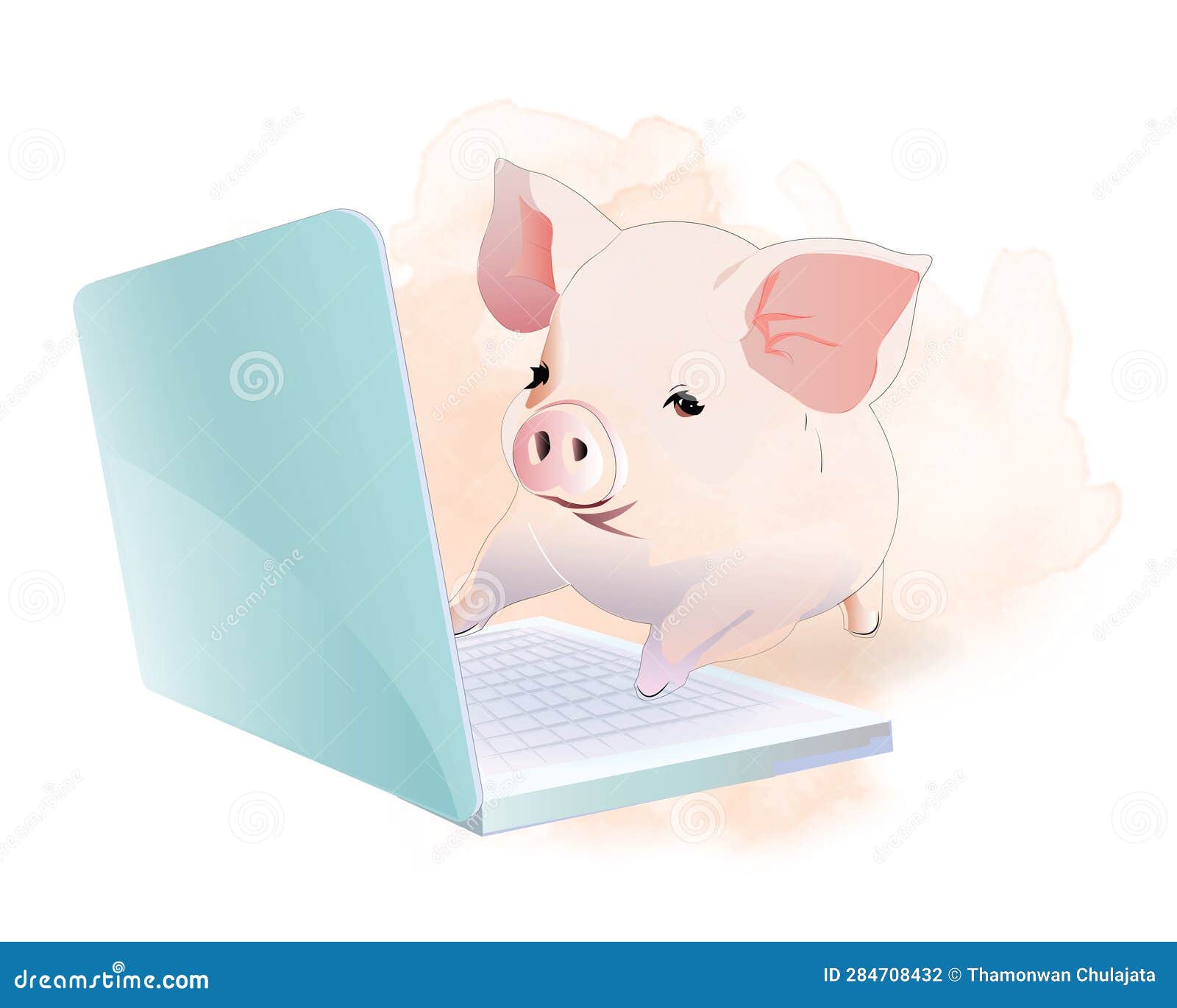 Cute Pig Use Laptop Cartoon Illustration Stock Vector - Illustration of ...
