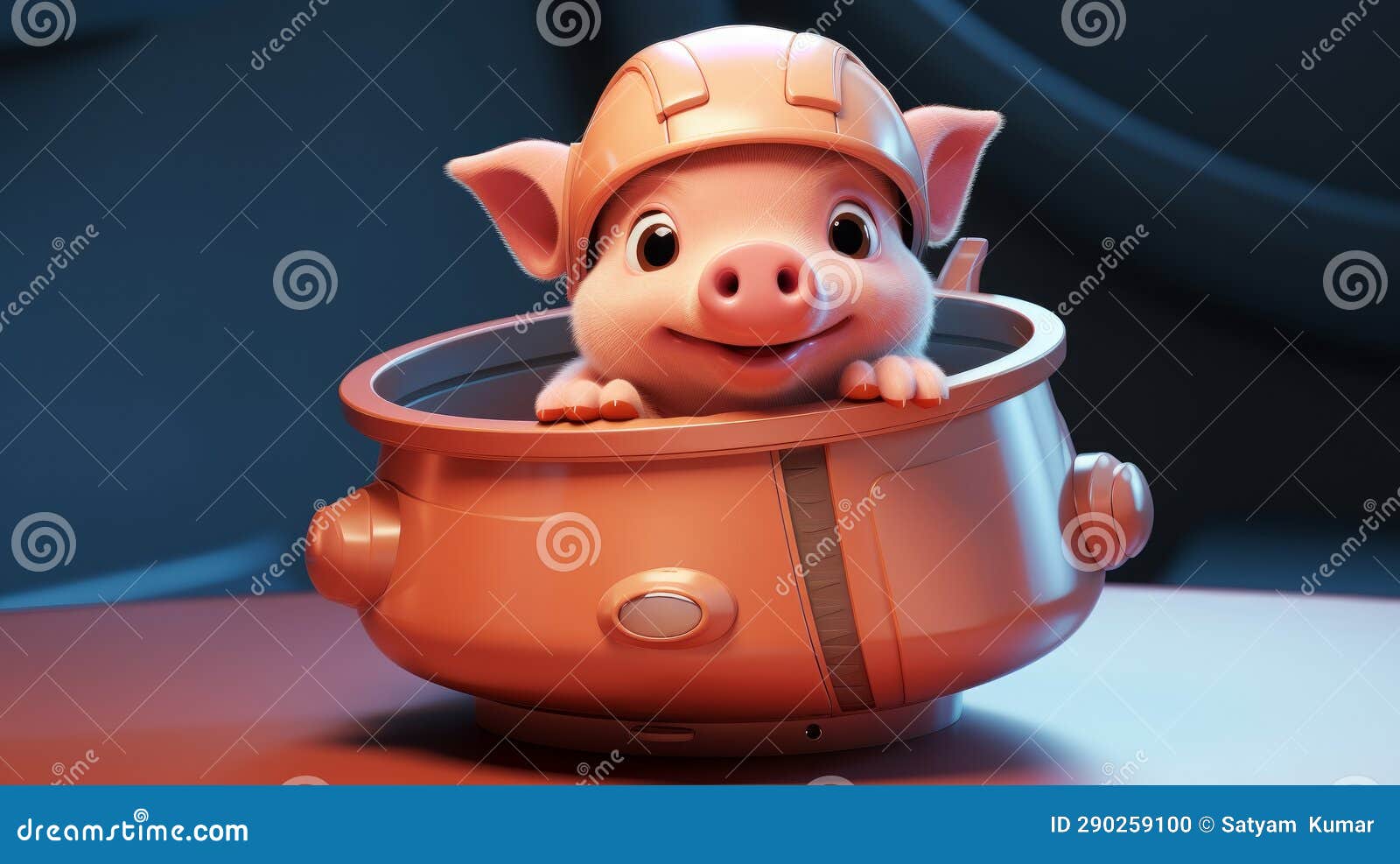 A Cute Pig Wearing a Bowl As a Helmet Generative AI Stock Photo - Image ...