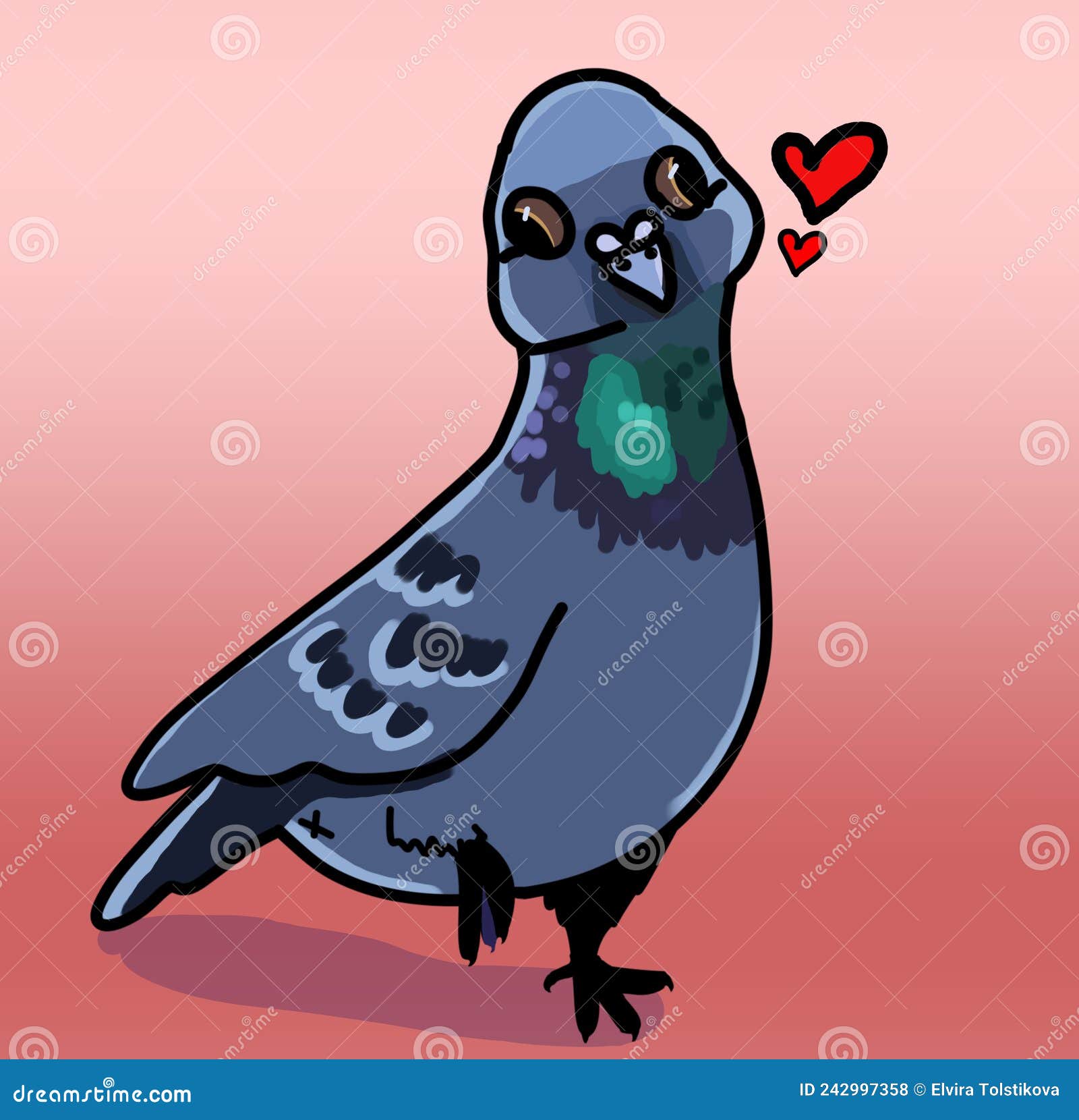 Cute Pigeon Flat Vector Illustration. City Bird With Dark Grey Plumage ...