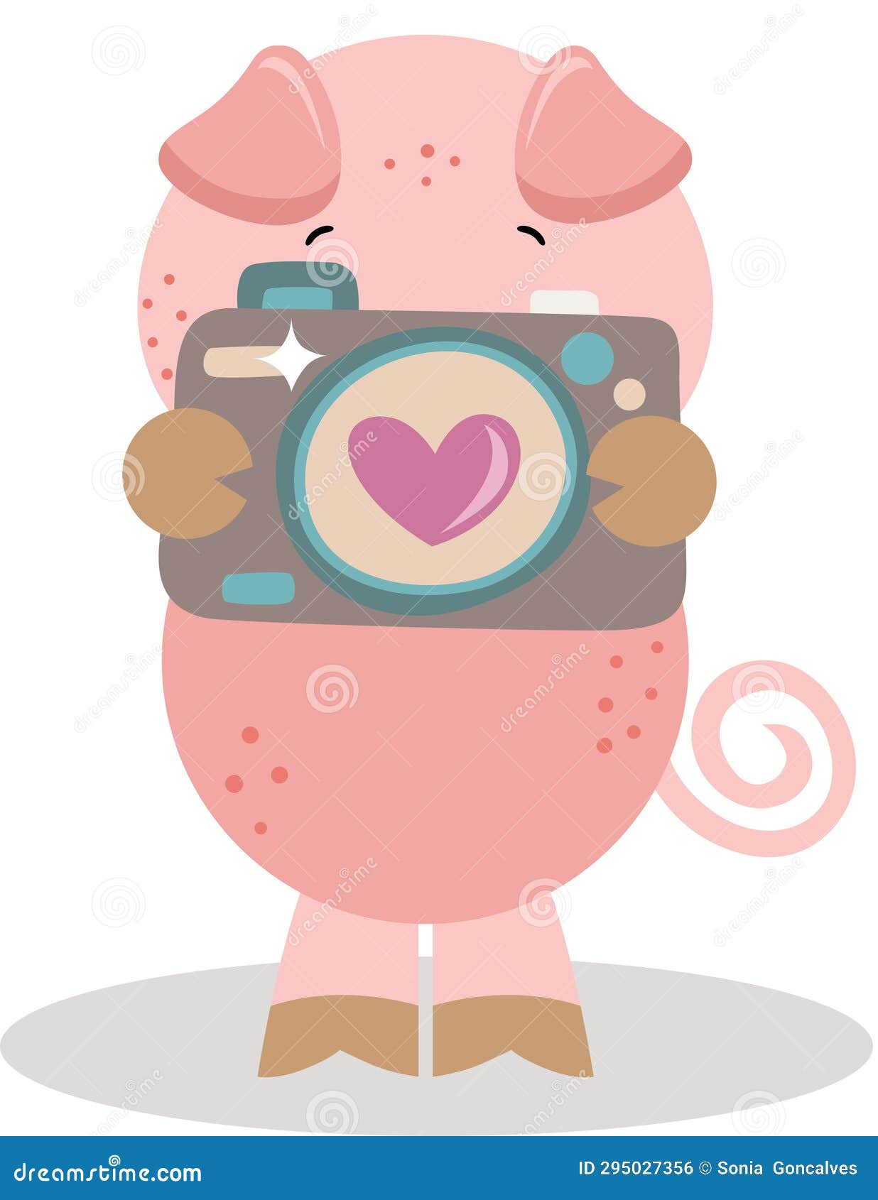 Cute piggy with a camera stock illustration. Illustration of joyful - 295027356