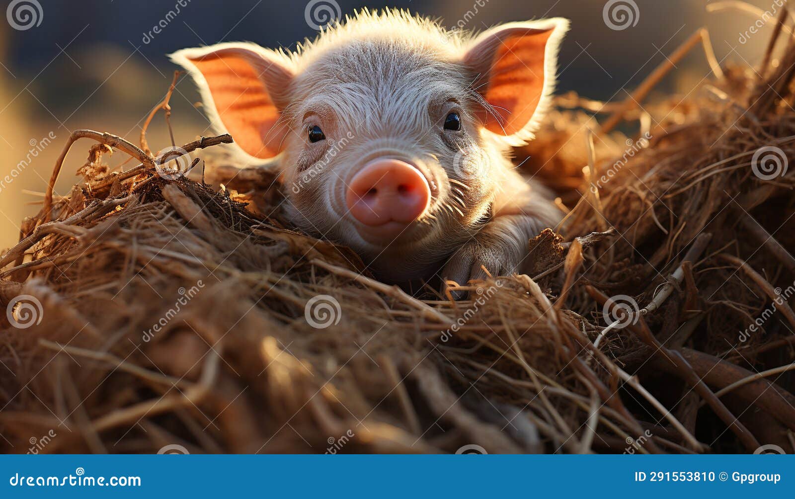 Cute Piglet on a Farm, Surrounded by Nature and Hay Generated by AI ...