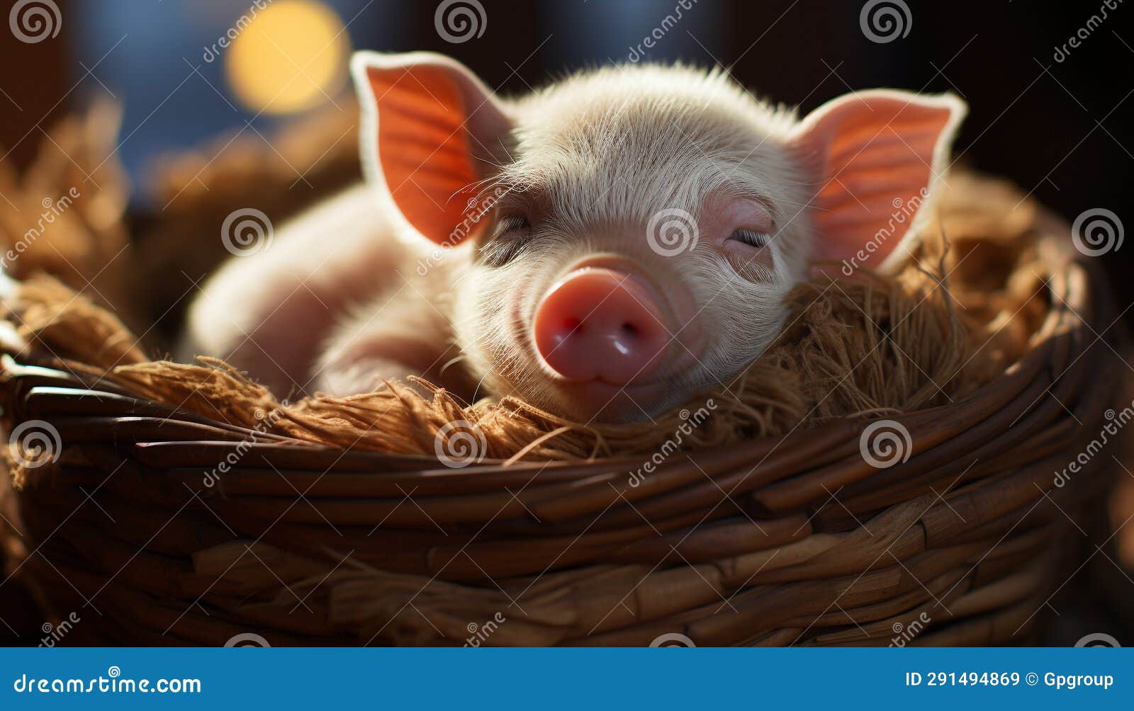 Cute Piglet Sleeping in a Basket, Surrounded by Nature Innocence ...
