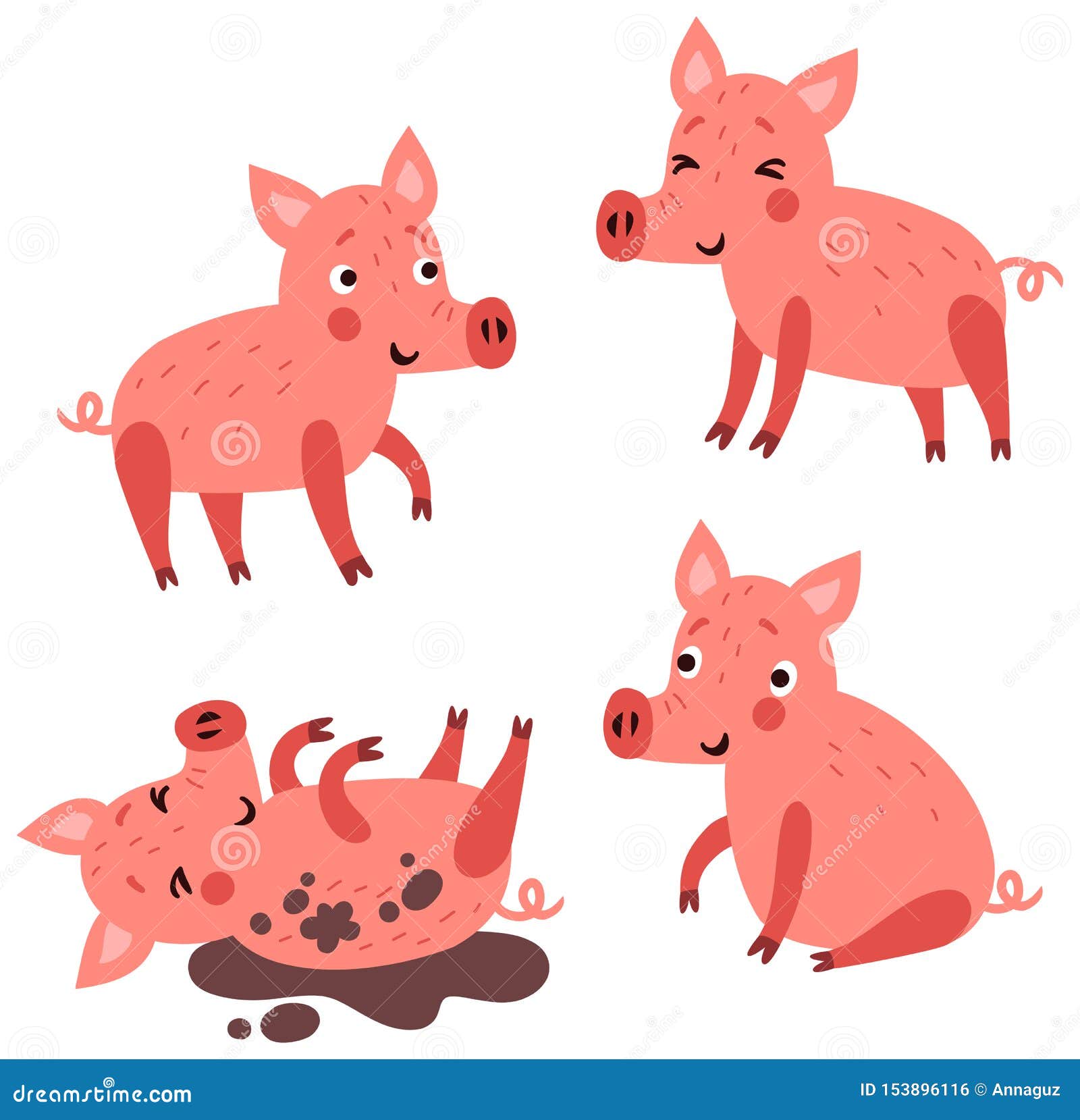 Cute pigs character set stock vector. Illustration of decor - 153896116