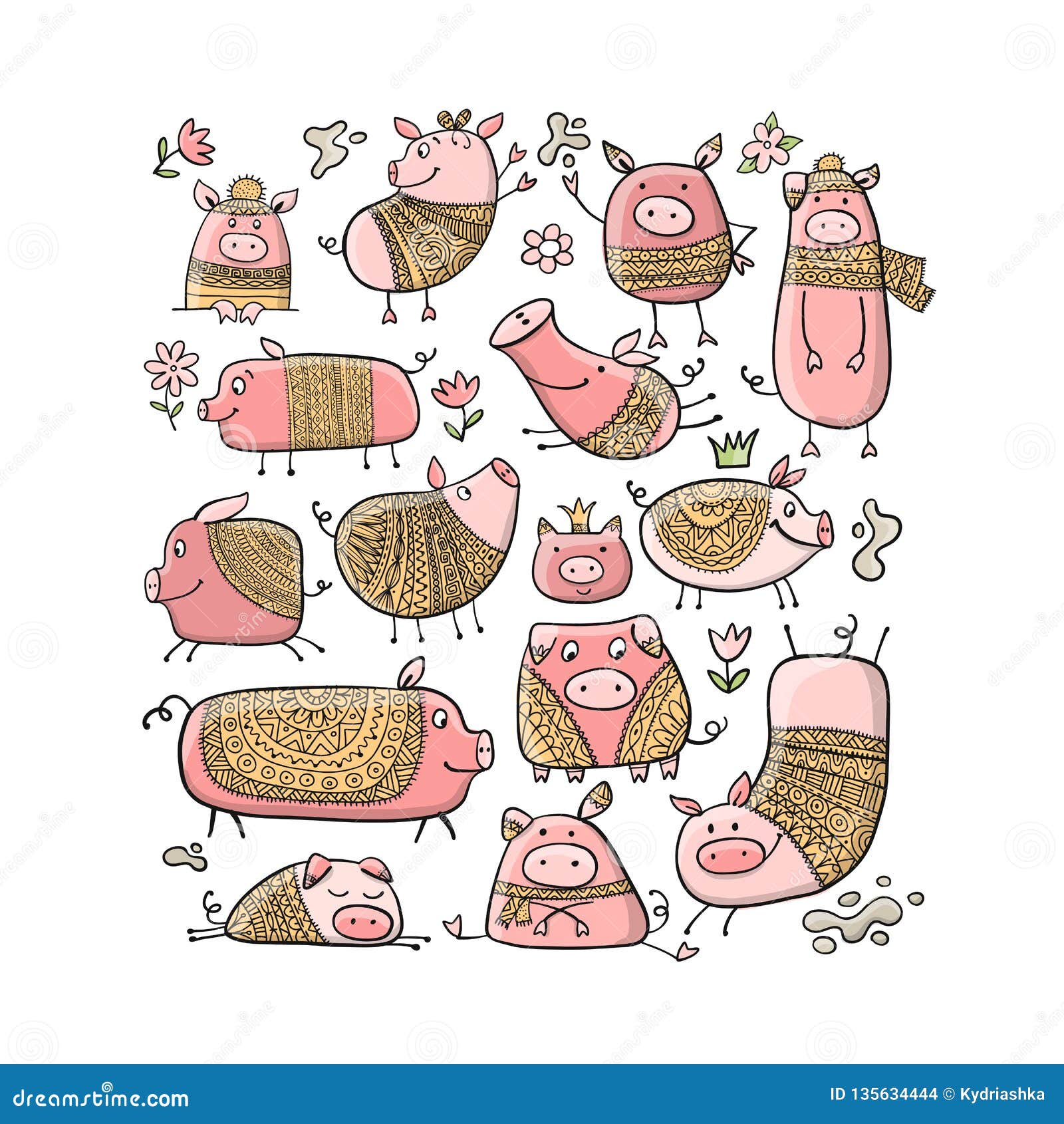 Cute Pigs Collection for Your Design Stock Vector - Illustration of ...