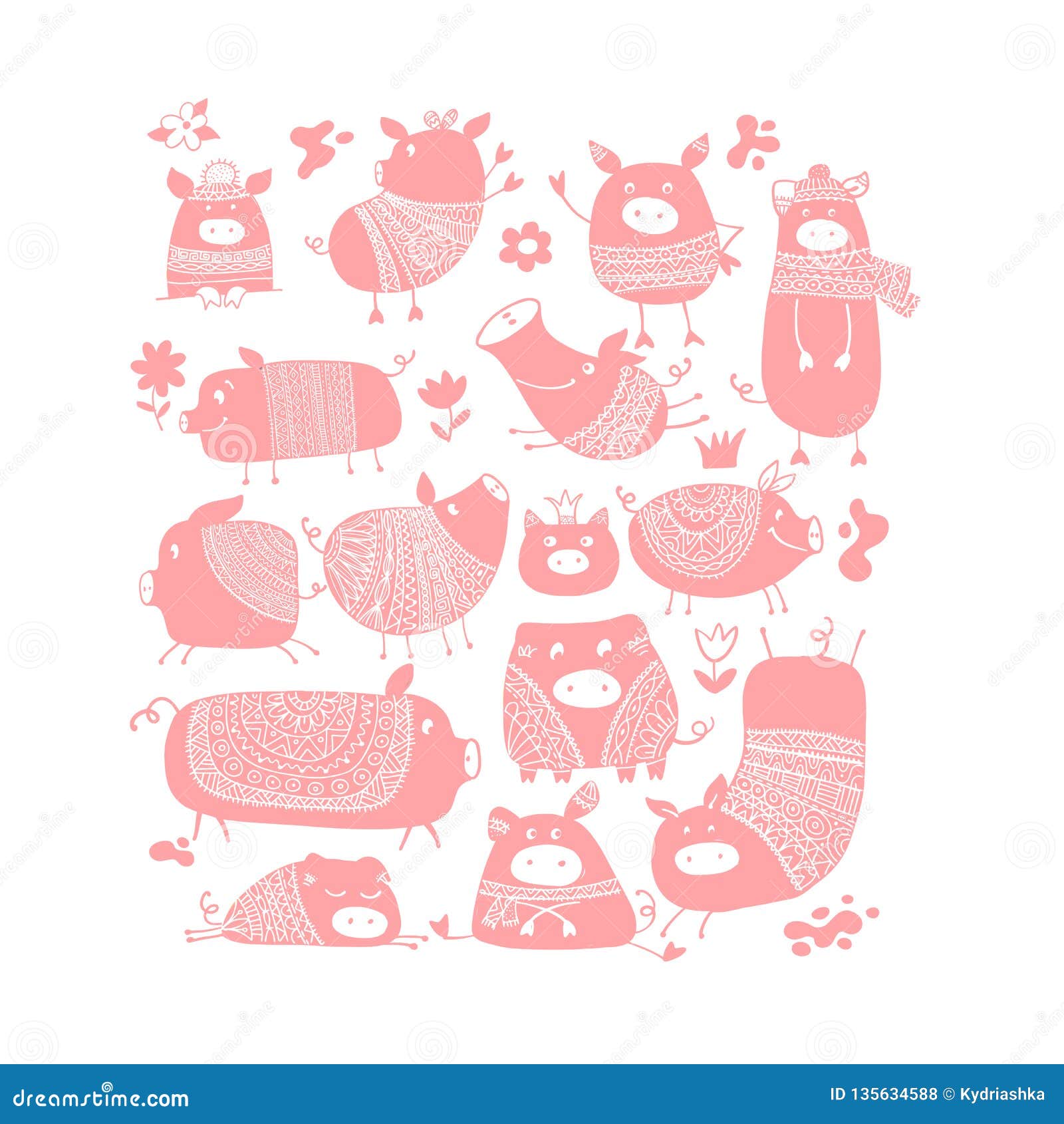 Cute Pigs Collection for Your Design Stock Vector - Illustration of ...