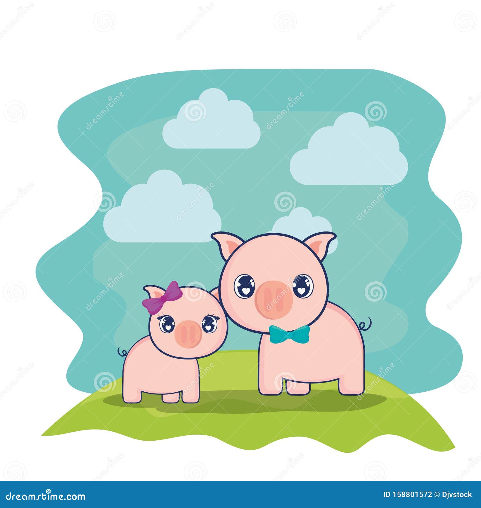Cute Pigs Couple Characters Vector Illustration Stock Illustration ...