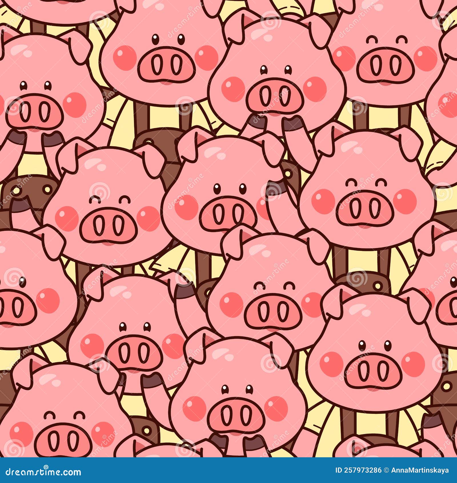 Cute Pigs. Seamless Pattern with Kawaii Characters Stock Vector ...