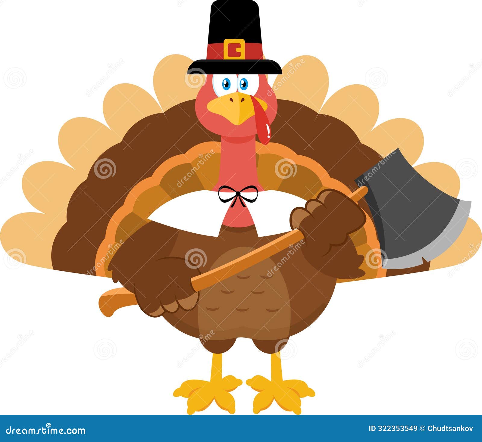 Cute Pilgrim Turkey Bird Cartoon Character Holding A Pitchfork ...