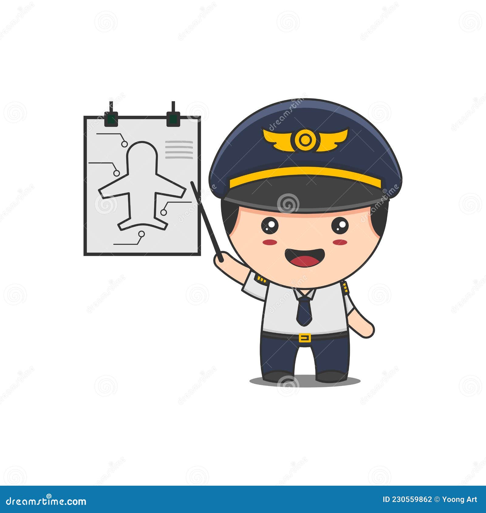 Cute Pilot Character Giving Information about Airplane Stock Vector ...