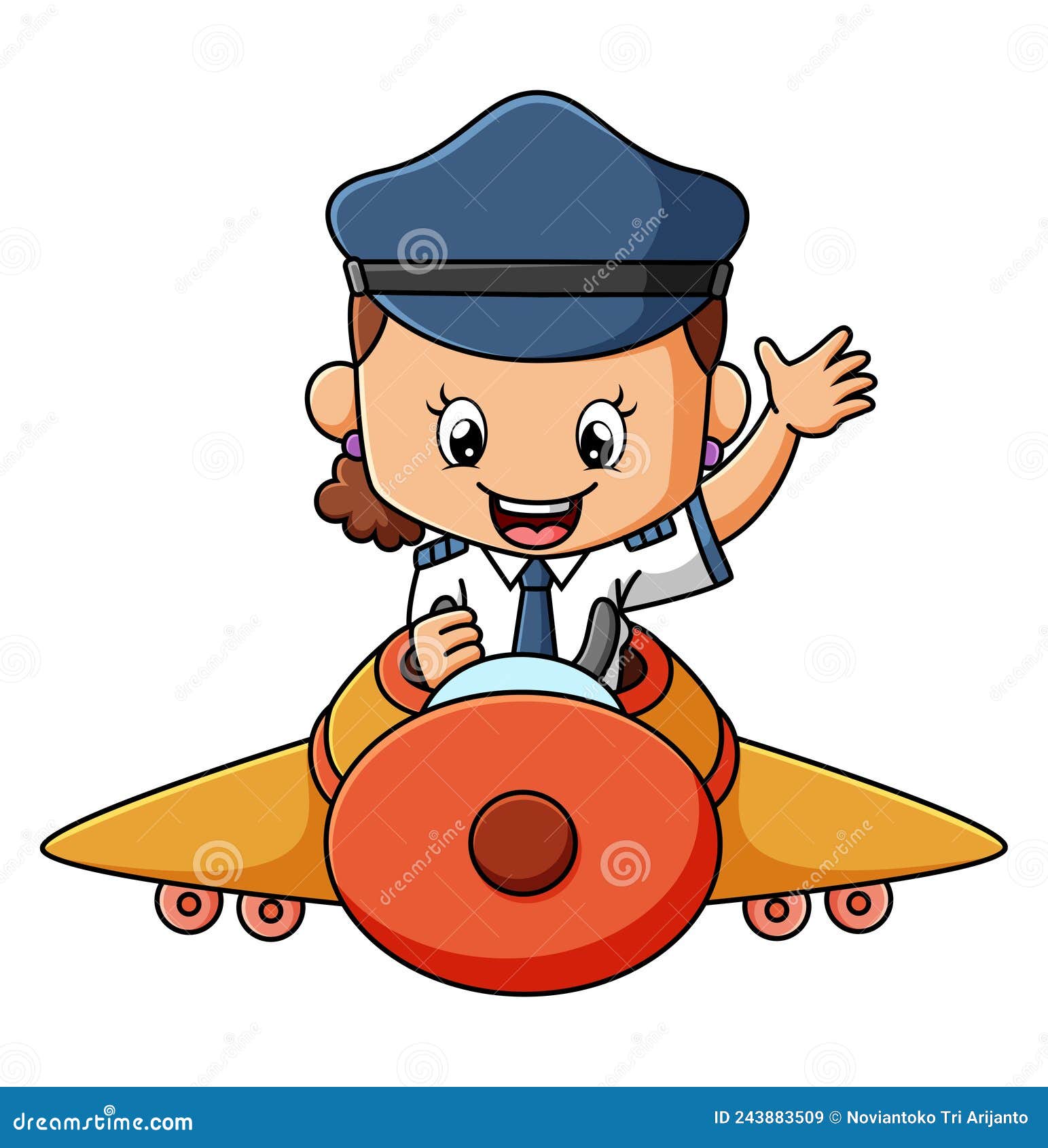 The Cute Pilot Girl is Flight the Plane Stock Vector - Illustration of ...