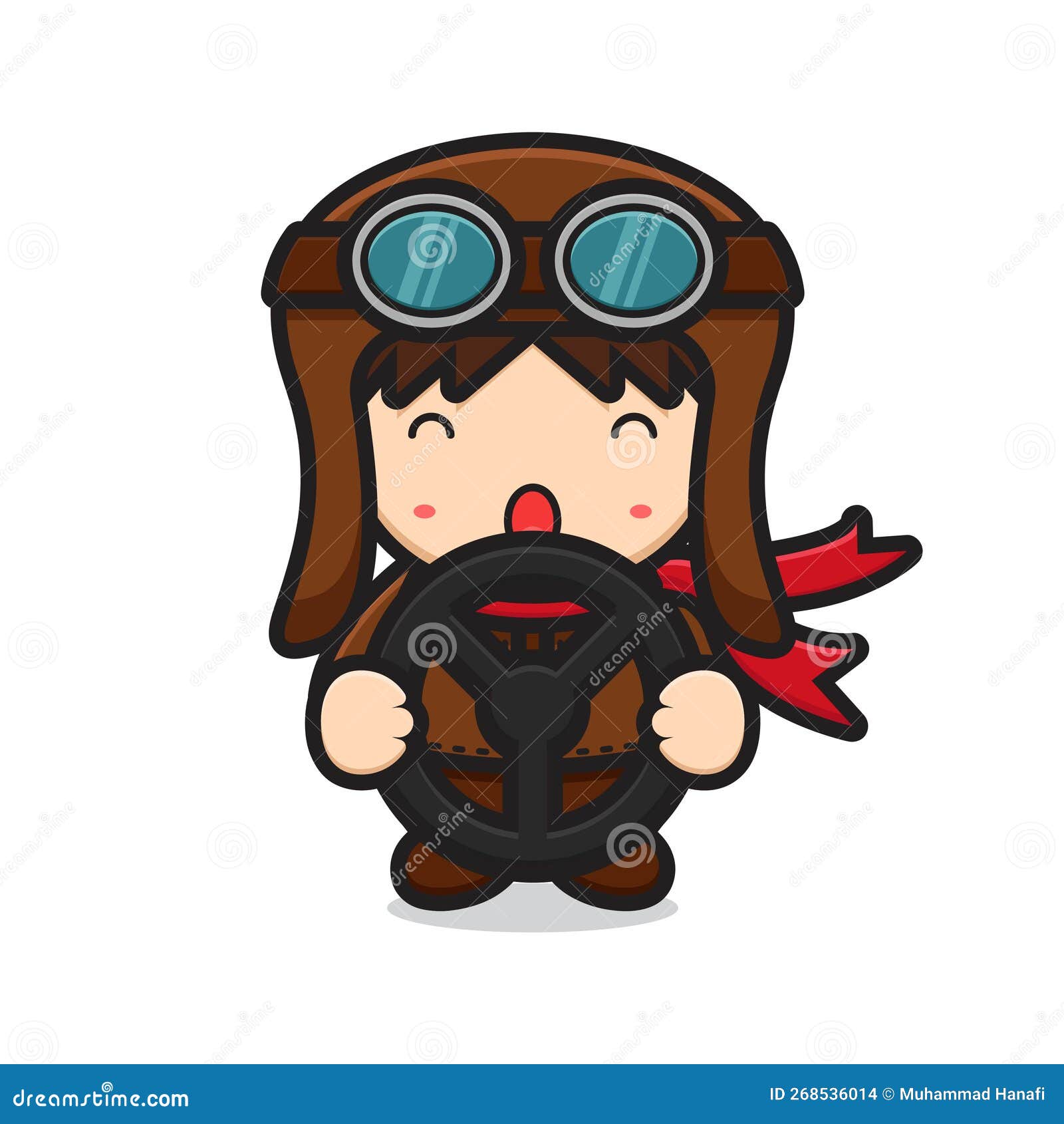 Cute Pilot Mascot Character Holding Steer Stock Vector - Illustration ...