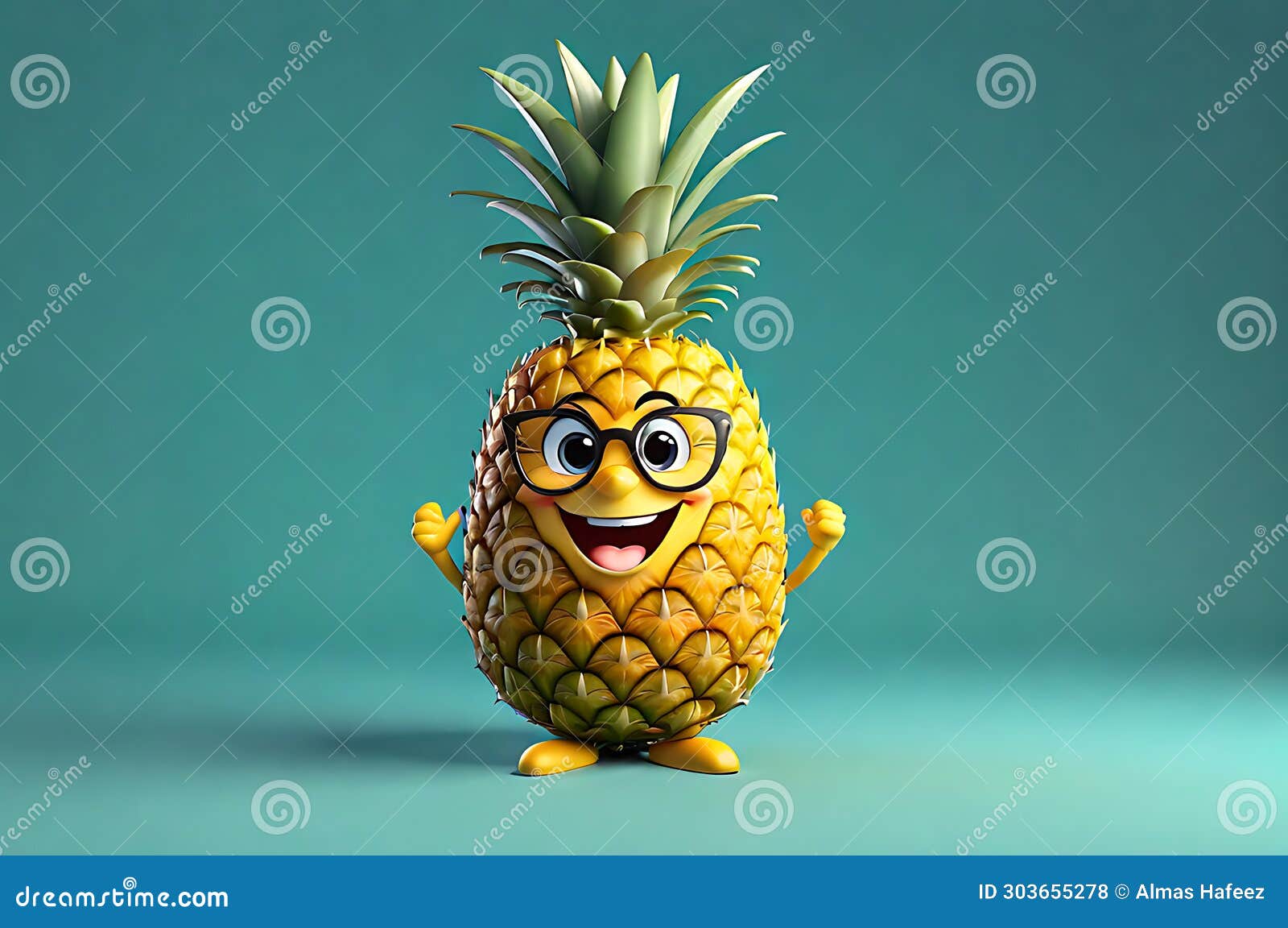 A Cute Pineapple As a 3D Rendered Character Smiling Over Solid Color ...