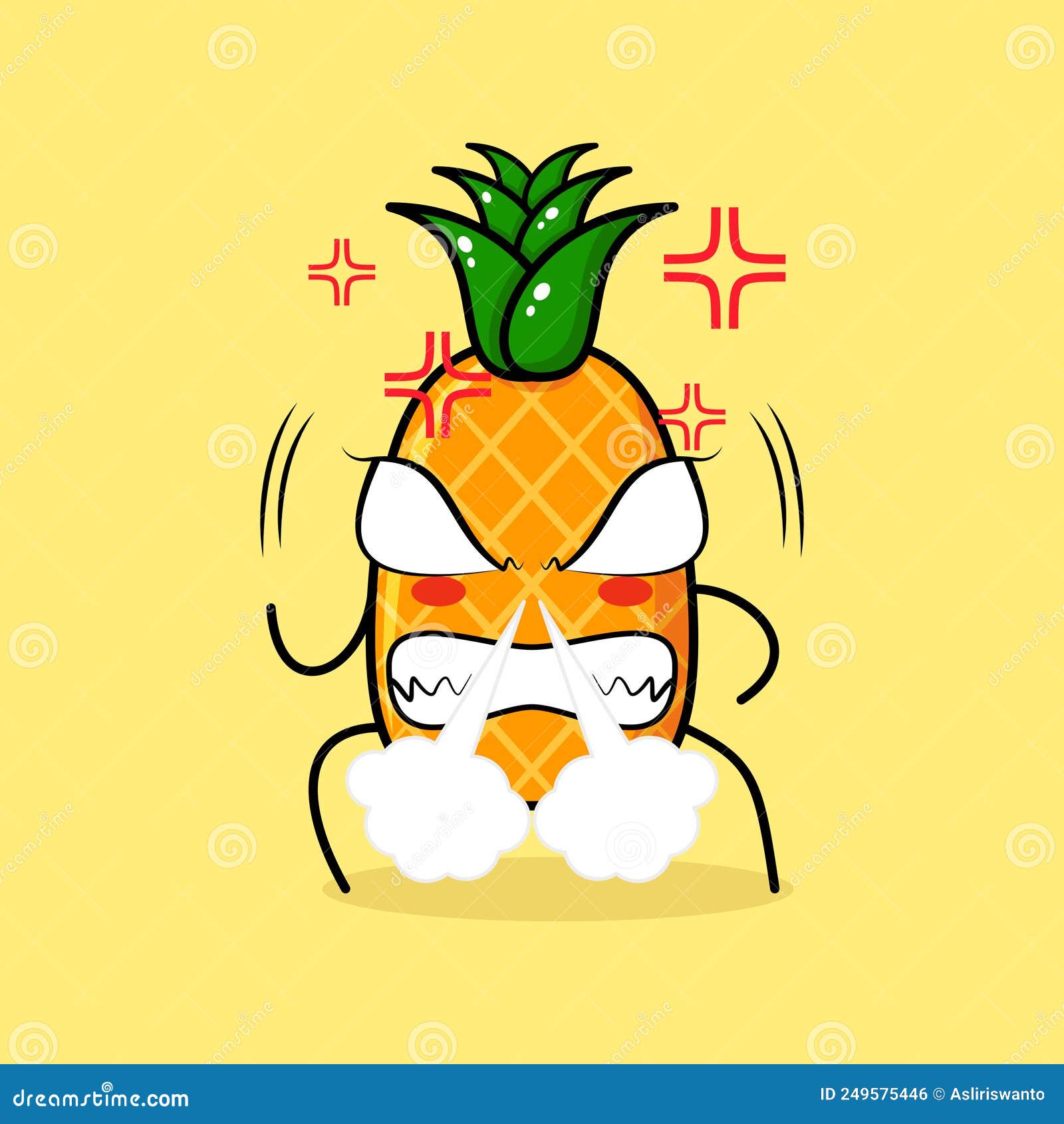 Cute Pineapple Character with Angry Expression. Nose Blowing Smoke ...