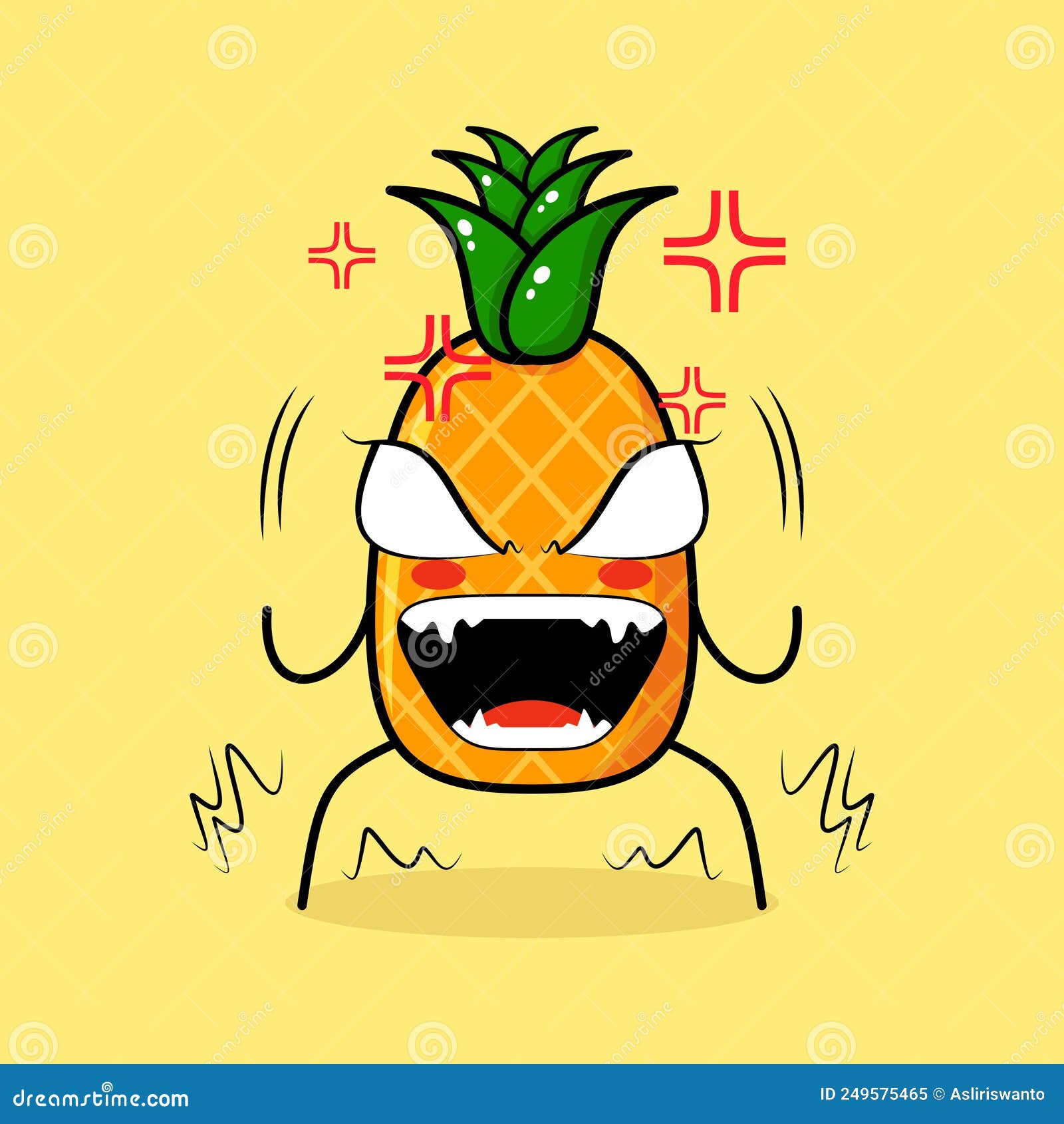 Cute Pineapple Character with Very Angry Expression. Eyes Bulging and ...