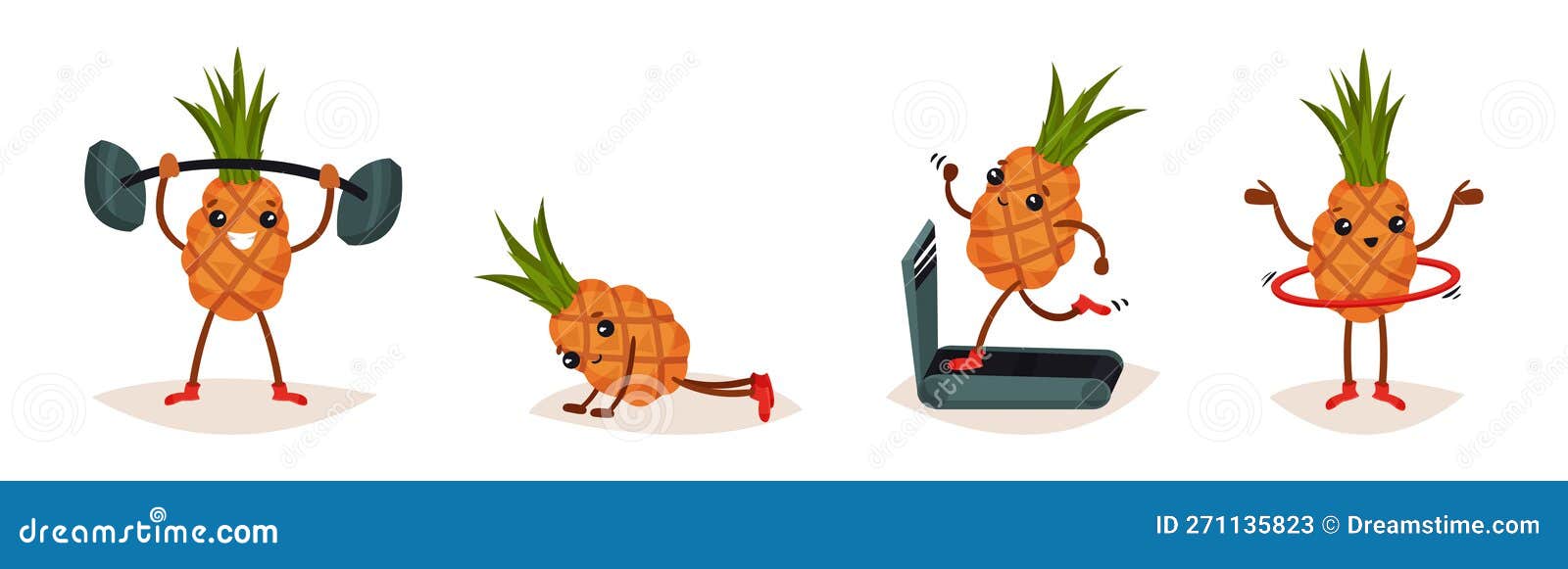 Cute Pineapple Doing Sport and Physical Activity Vector Set Stock ...