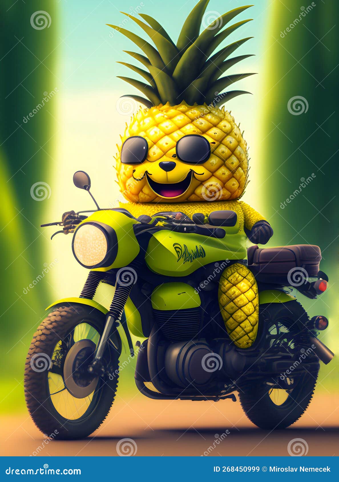 Cute Pineapple on Motorcycle, Generative AI Illustration Stock Illustration - Illustration of ...