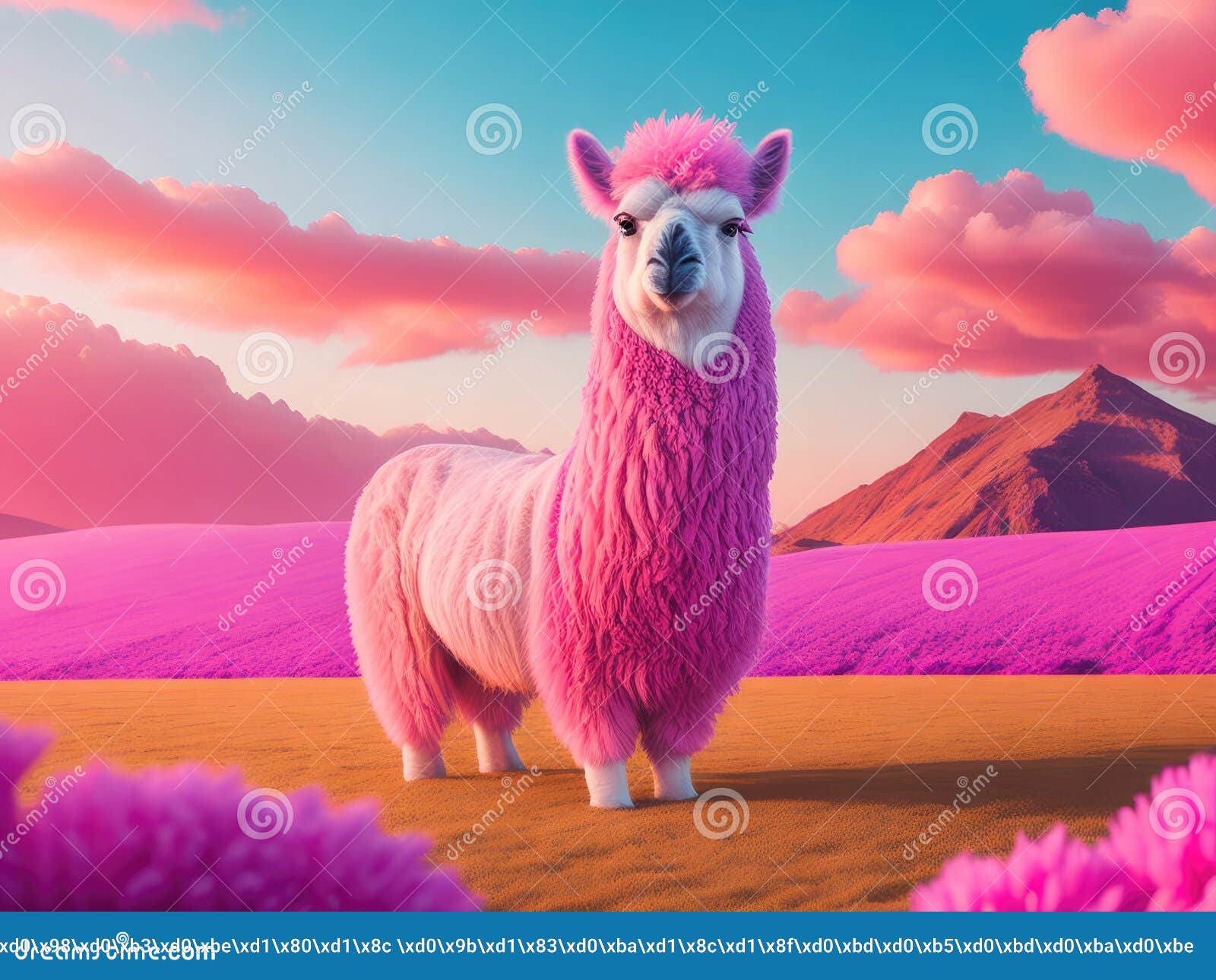 Cute Pink Alpaca on Pink Background. Ai Generative Stock Illustration ...