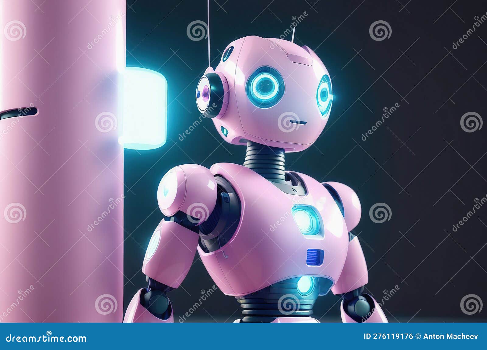 Cute Pink Android Robot Artificial Intelligence. Generative AI Stock ...