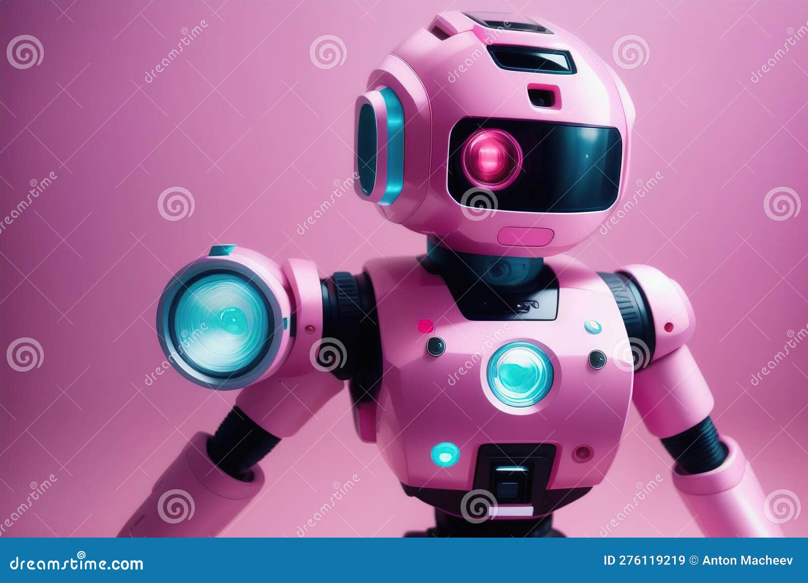 Cute Pink Android Robot. Generative AI Stock Illustration ...