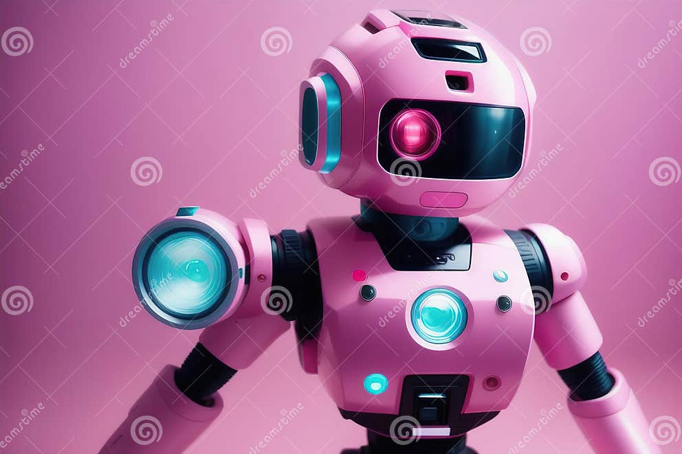 Cute Pink Android Robot. Generative AI Stock Illustration ...