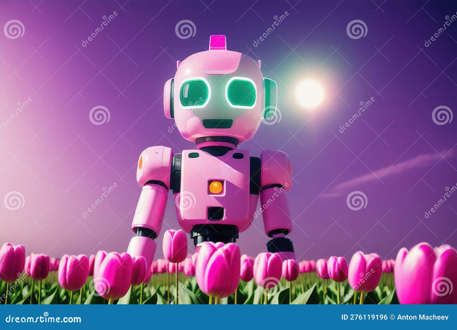 Cute Pink Android Robot Artificial Intelligence. Generative AI Stock ...