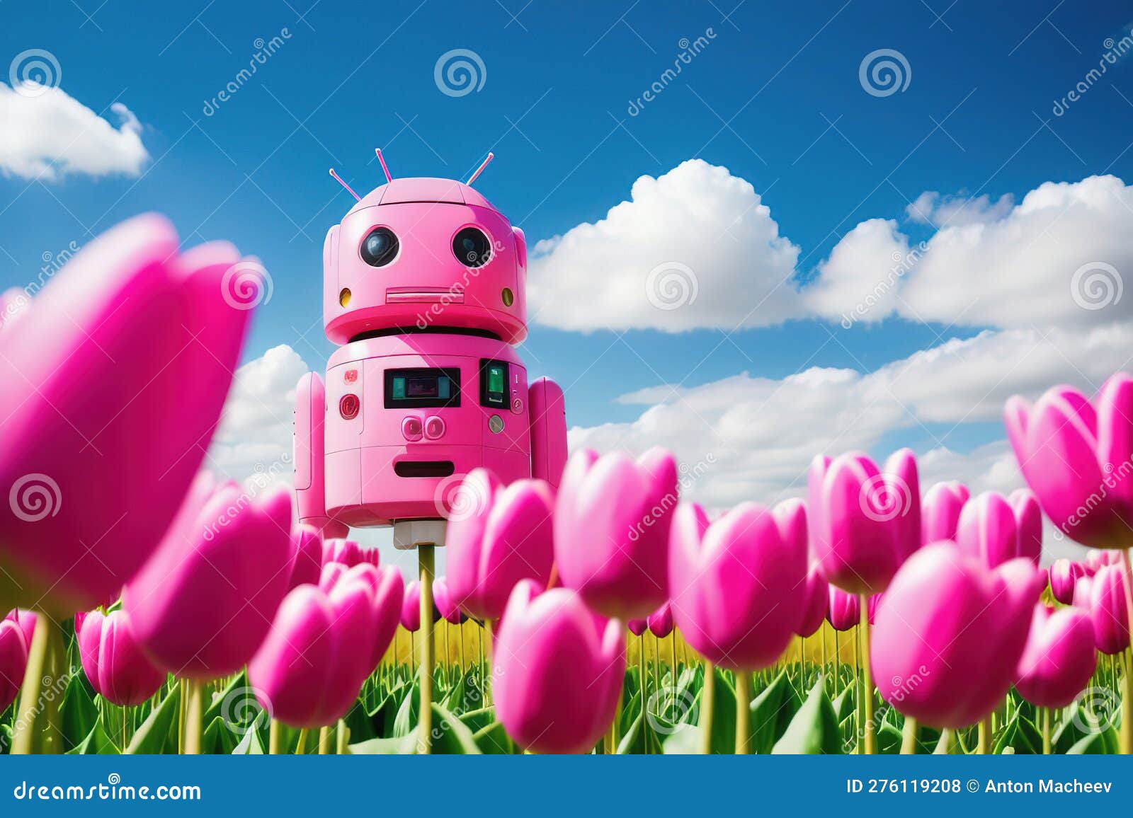 Cute Pink Android Robot Artificial Intelligence. Generative AI Stock ...
