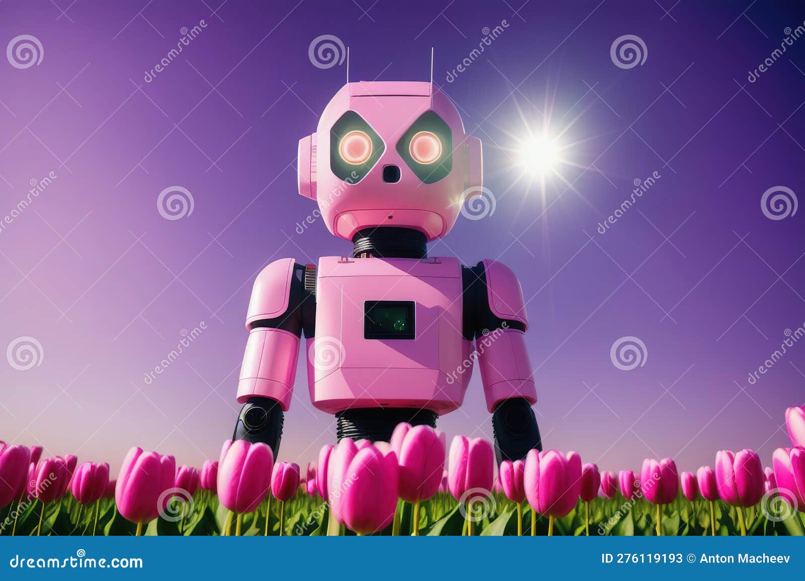 Cute Pink Android Robot Artificial Intelligence. Generative AI Stock ...