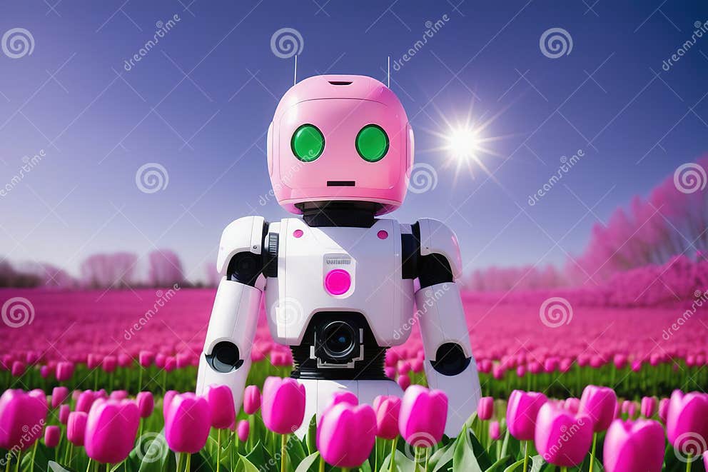 Cute Pink Android Robot Artificial Intelligence. Generative AI Stock ...