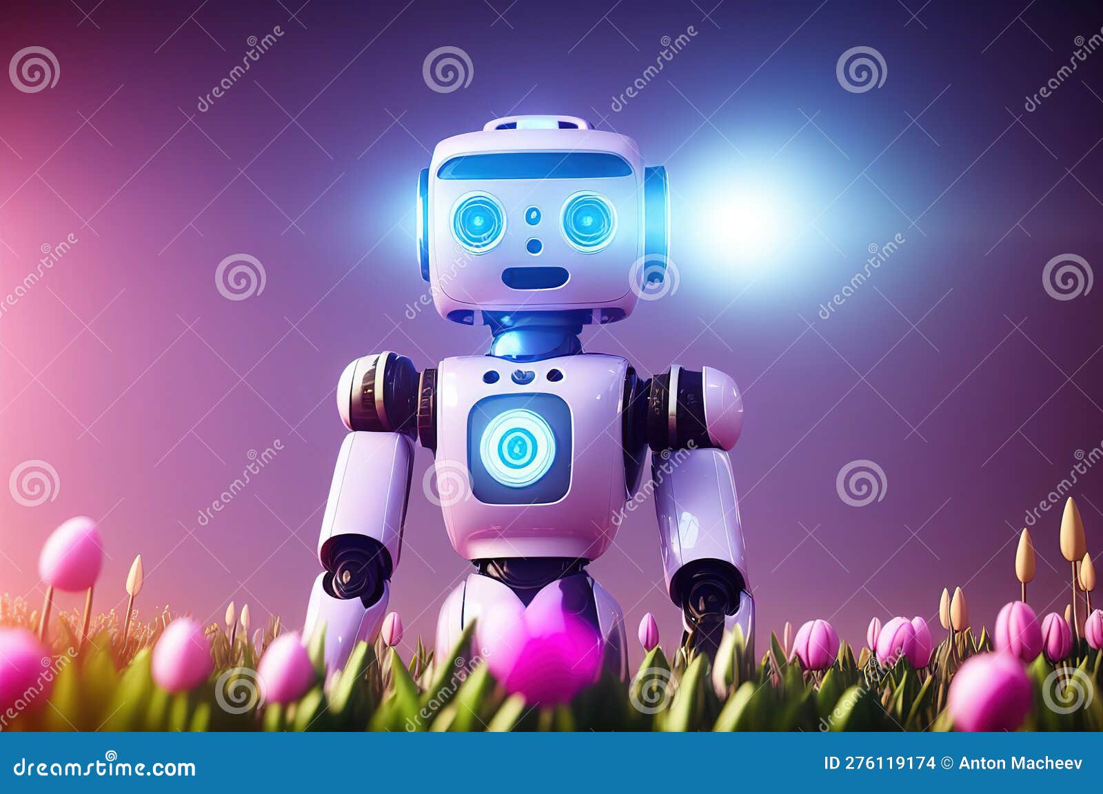 Cute Pink Android Robot Artificial Intelligence. Generative AI Stock ...