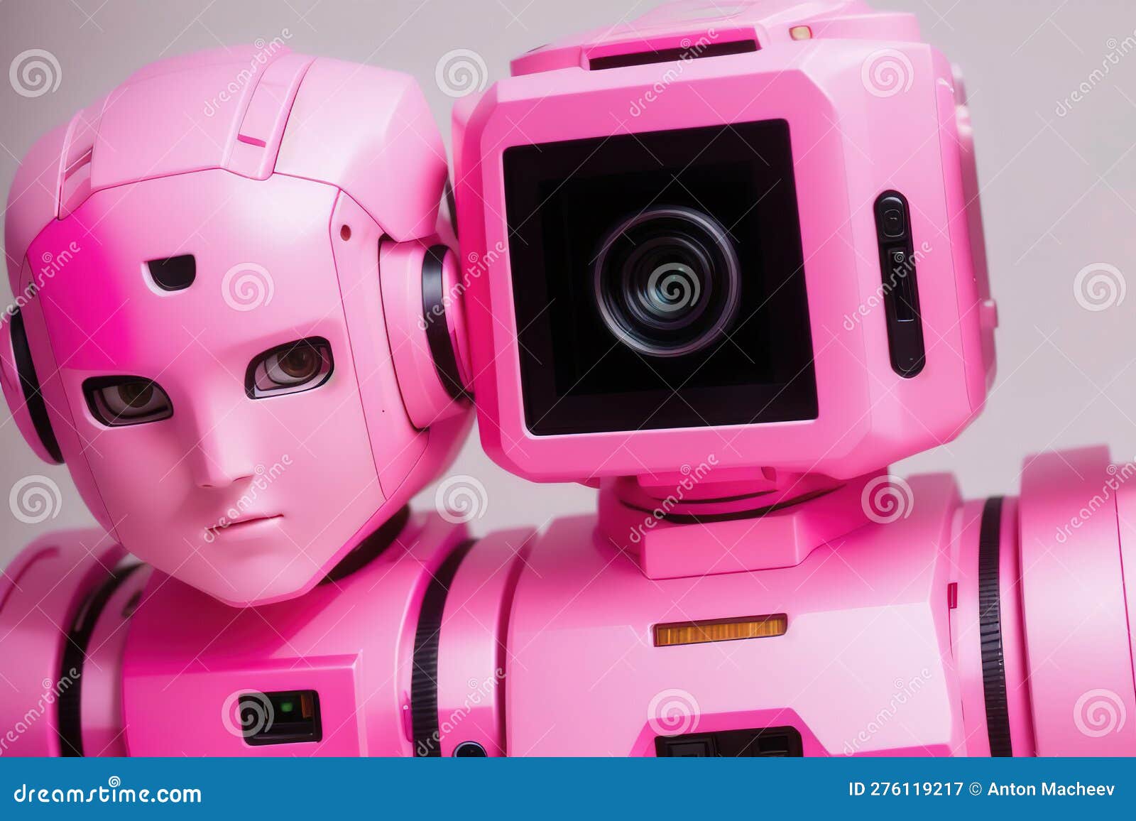 Cute Pink Android Robot. Generative AI Stock Illustration ...