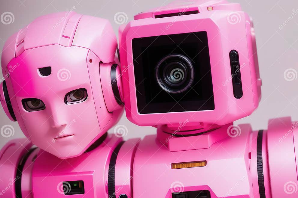 Cute Pink Android Robot. Generative AI Stock Illustration ...