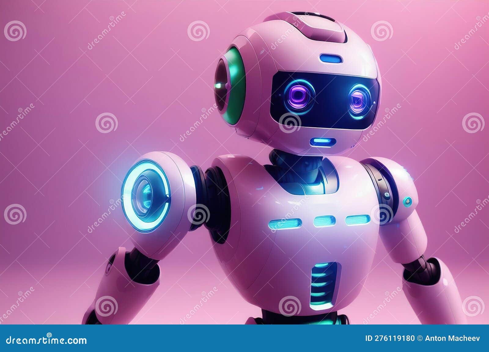 Cute Pink Android Robot Artificial Intelligence. Generative AI Stock ...