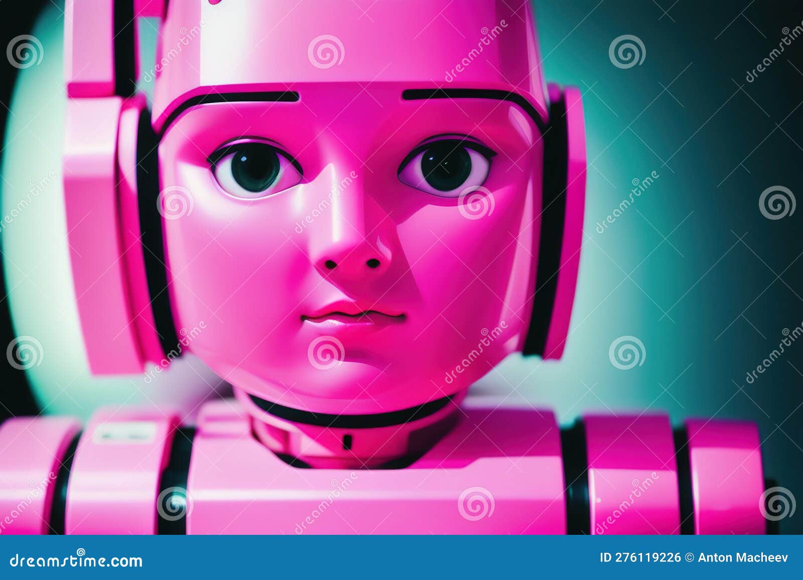Cute Pink Android Robot. Generative AI Stock Illustration ...
