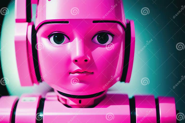 Cute Pink Android Robot. Generative AI Stock Illustration ...